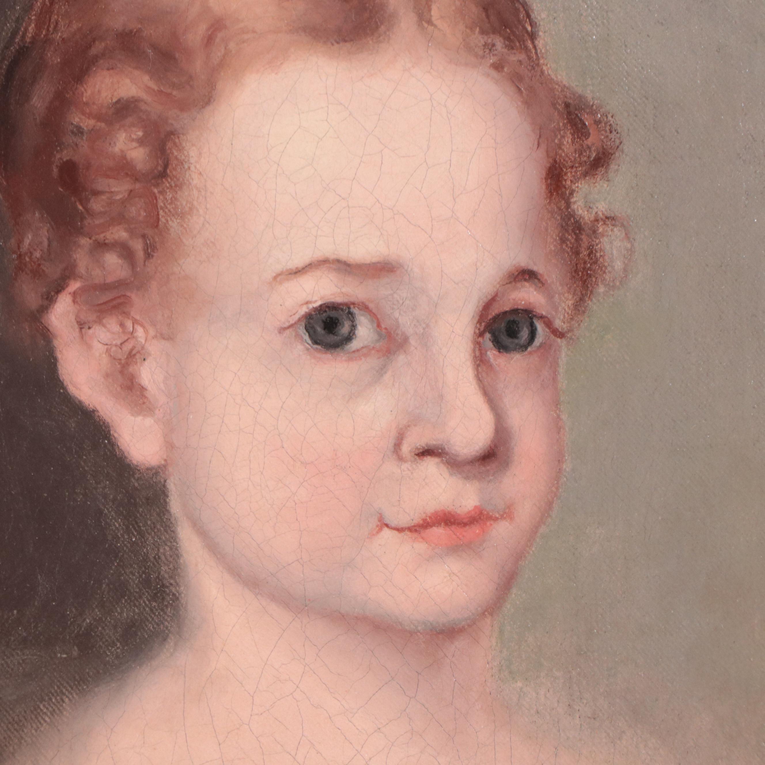 American School Naive Portrait Oil Painting of Young Girl | EBTH