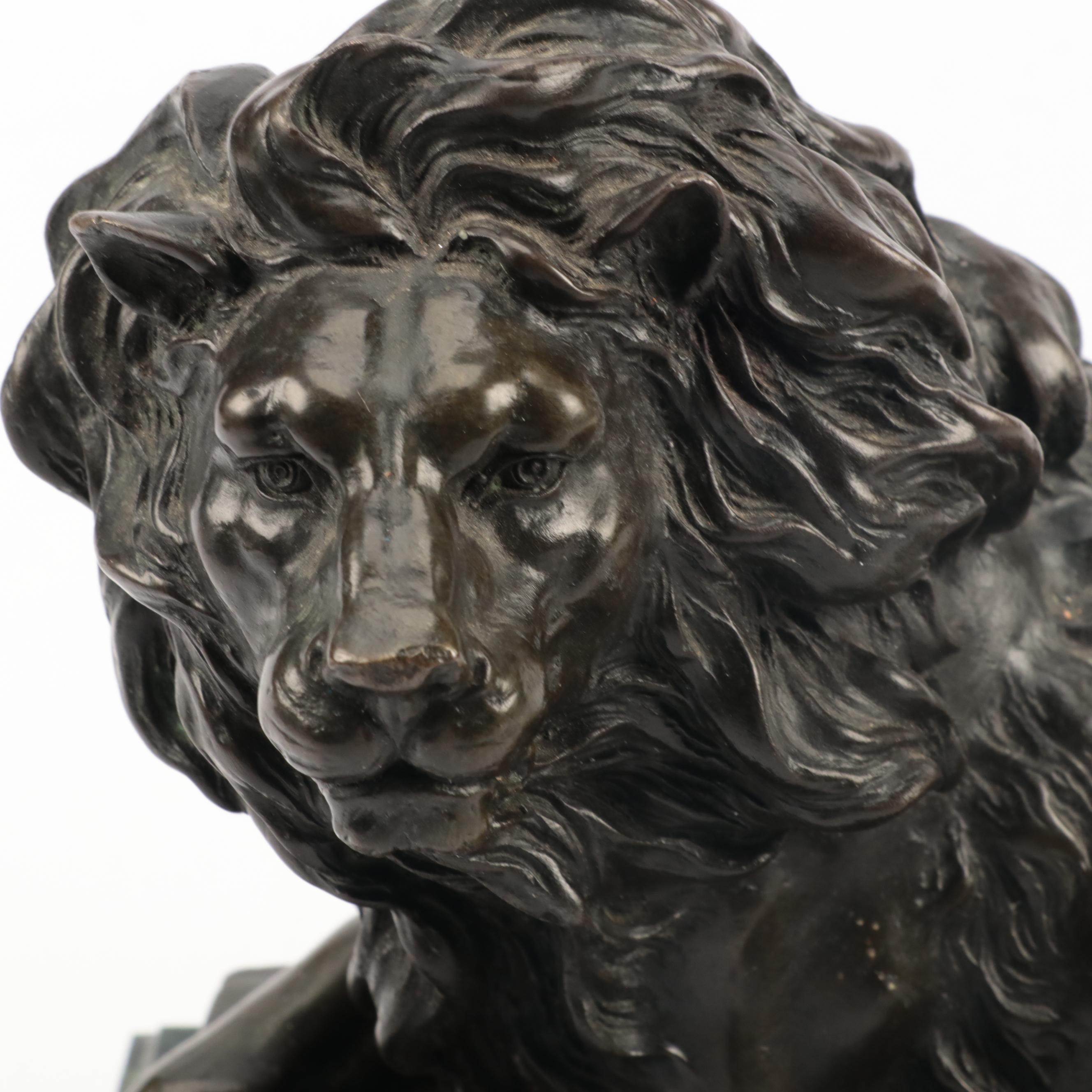 Bronze Recumbent Lion Sculpture After Antoine Louis Barye | EBTH