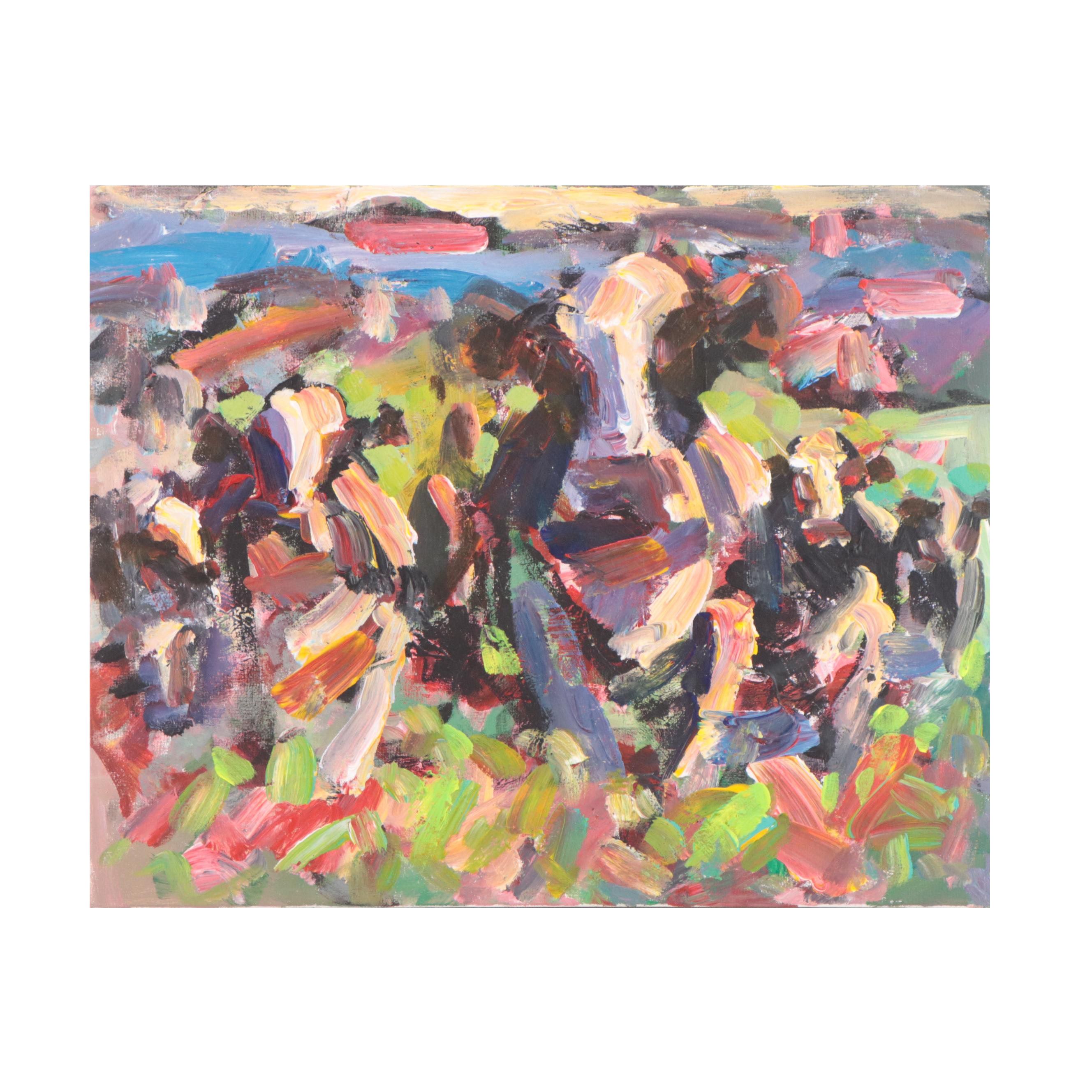 Sam Raines Abstract Acrylic Painting of Cows, 21st Century | EBTH