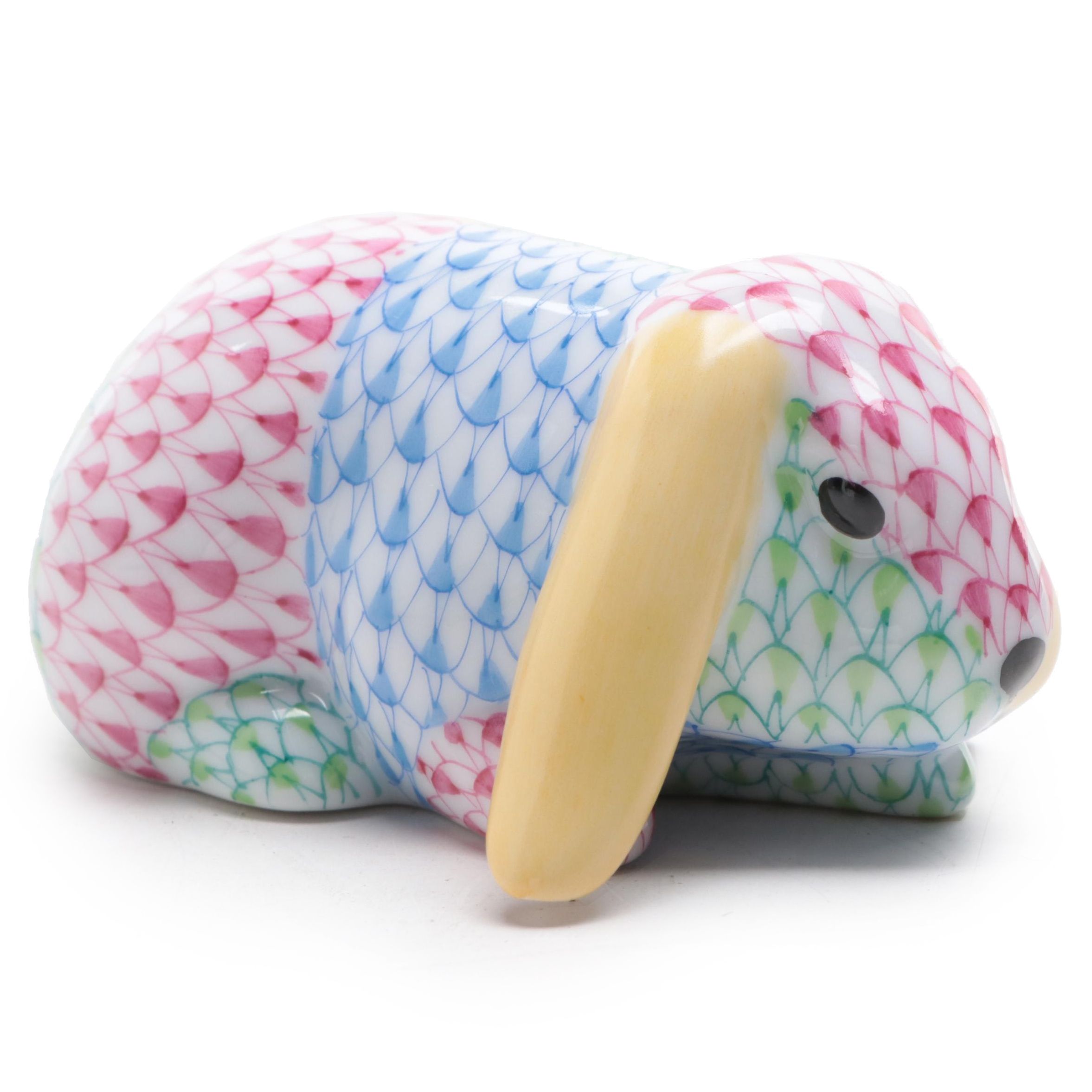 Herend Patchwork Fishnet with Gold "Lop Ear Bunny" Porcelain Figurine ...