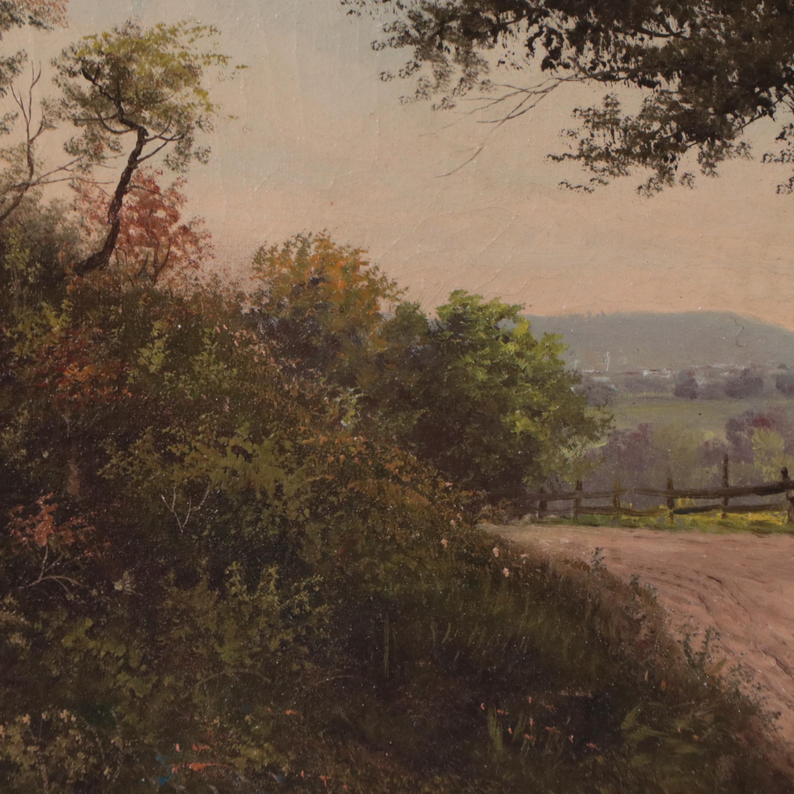 Attributed to T. C. Lindsay Country Road Landscape Oil Painting, Late ...