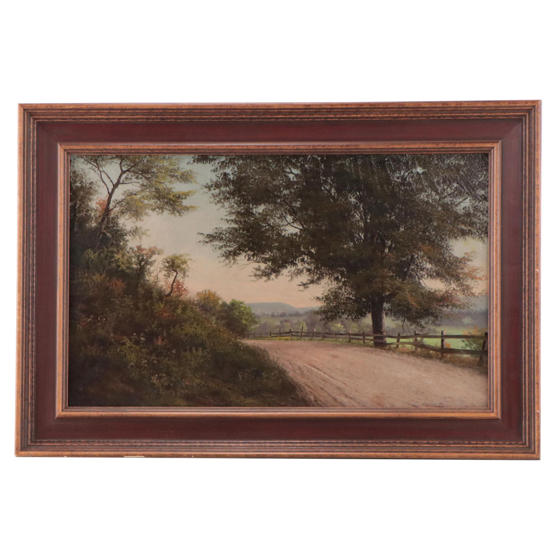 Attributed to T. C. Lindsay Country Road Landscape Oil Painting, Late ...