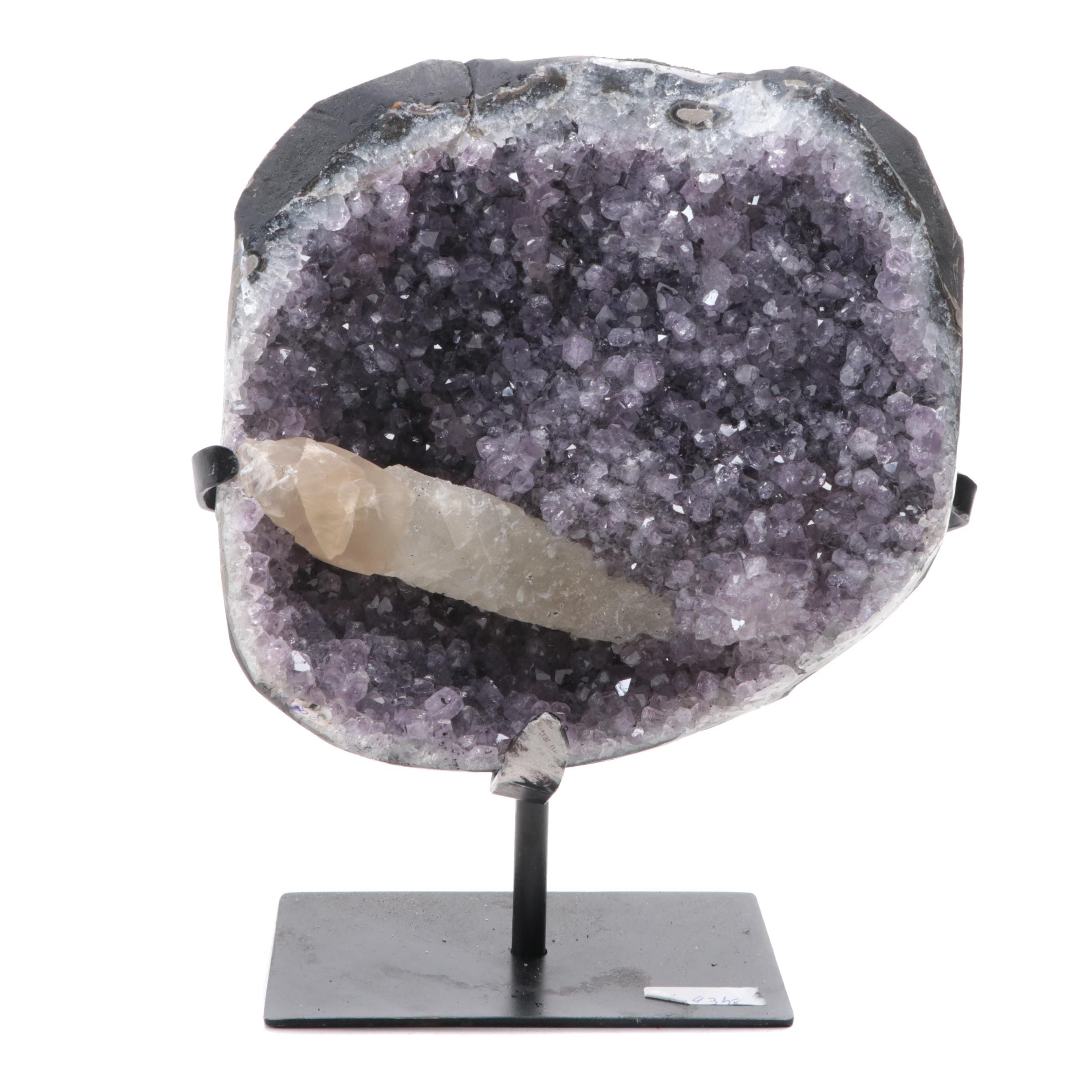 Rough Amethyst Geode Specimen on Black Stand | EBTH