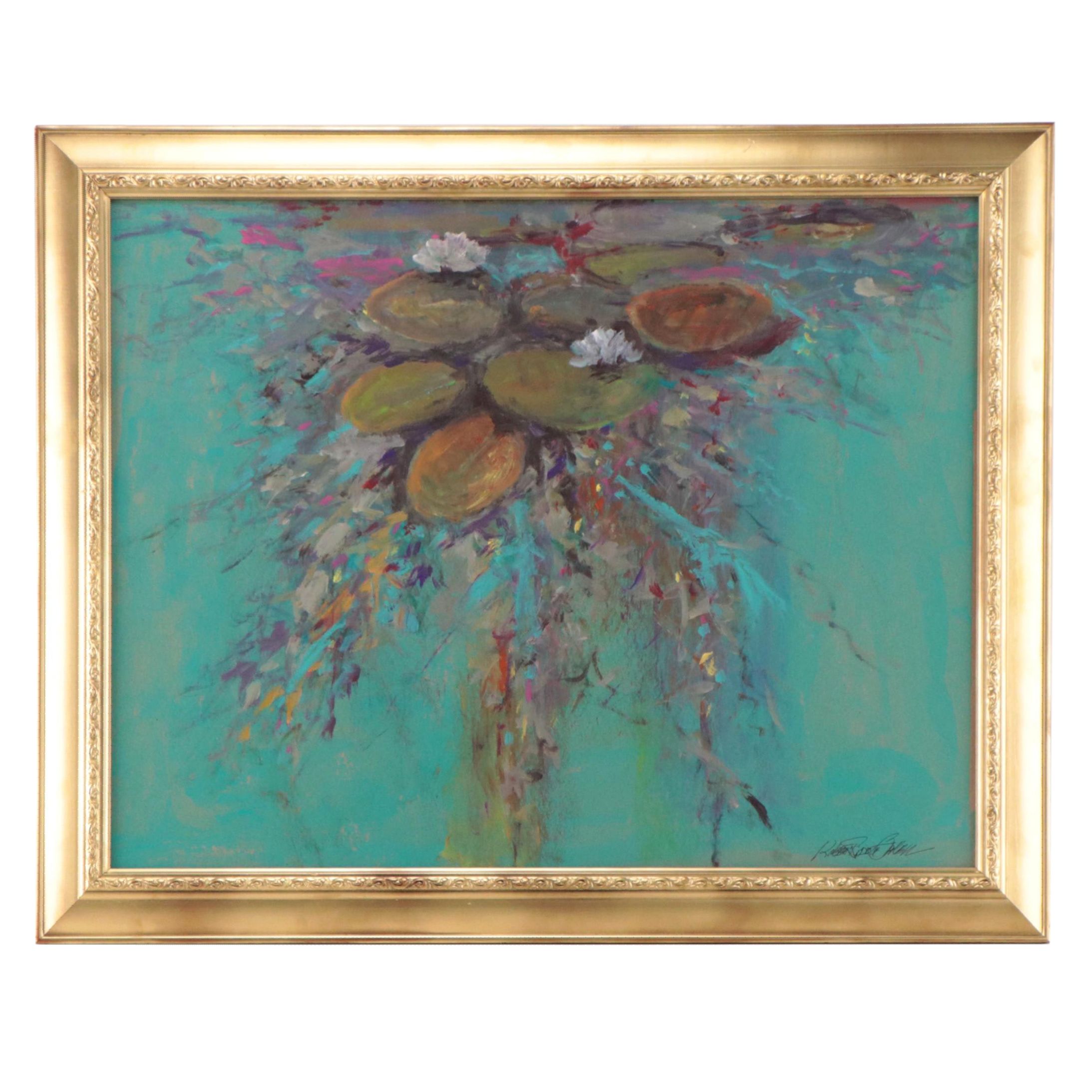 Robert Riddle Baker Acrylic Painting of Water Lillies, 21st Century | EBTH