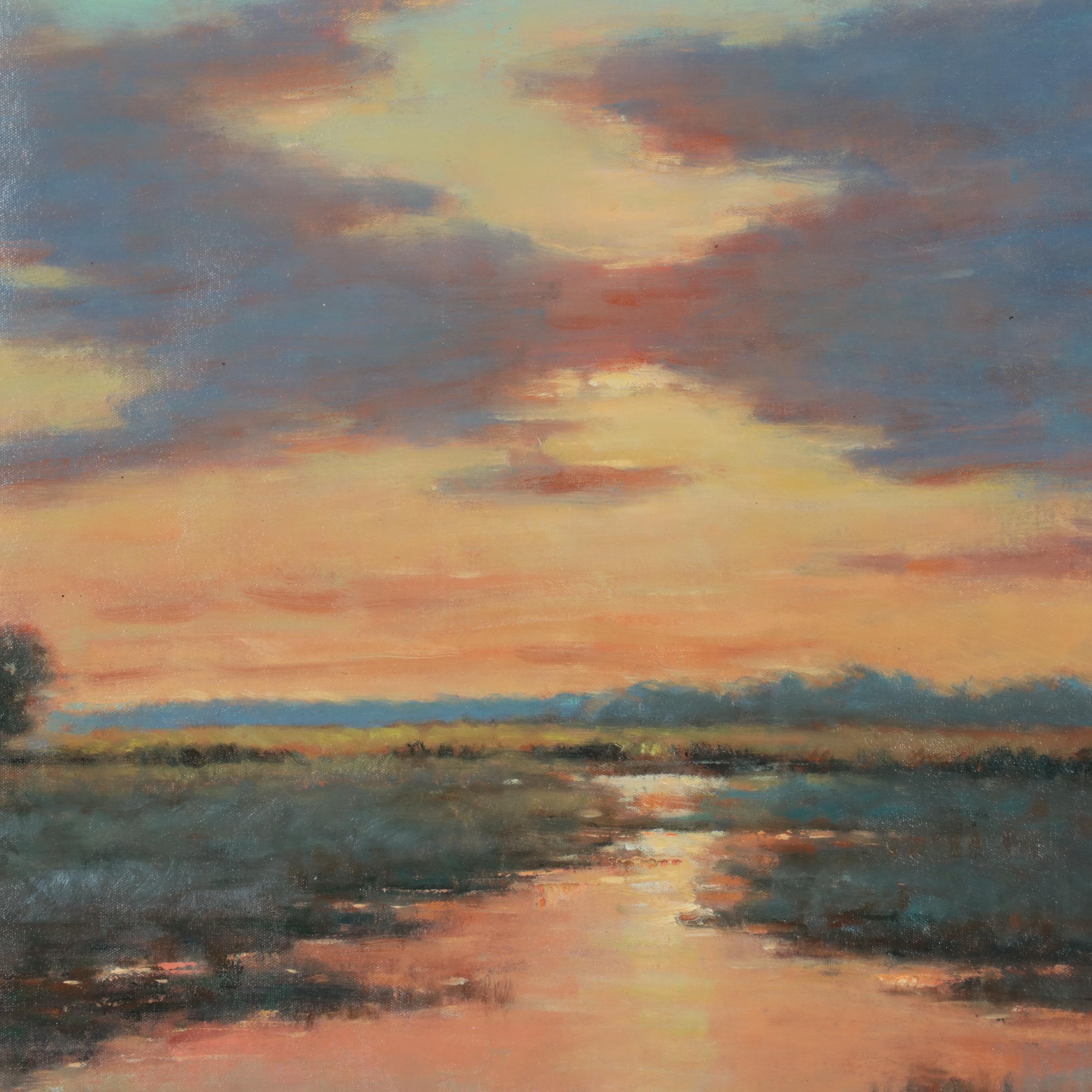 N. Ming Oil Painting of Sunset Landscape, 21st Century | EBTH