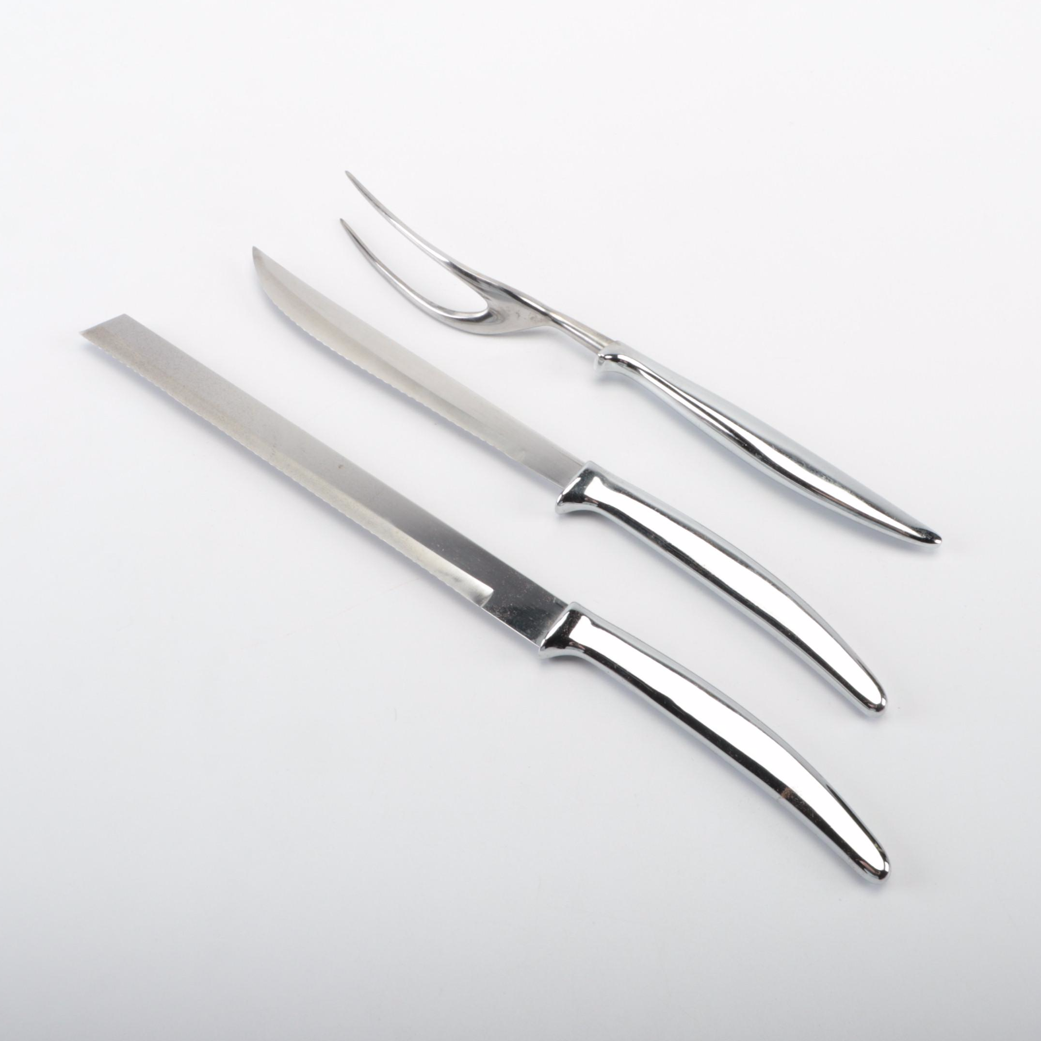 Solingen German Stainless Steel Carving Set in Leather Case, Mid-20th ...