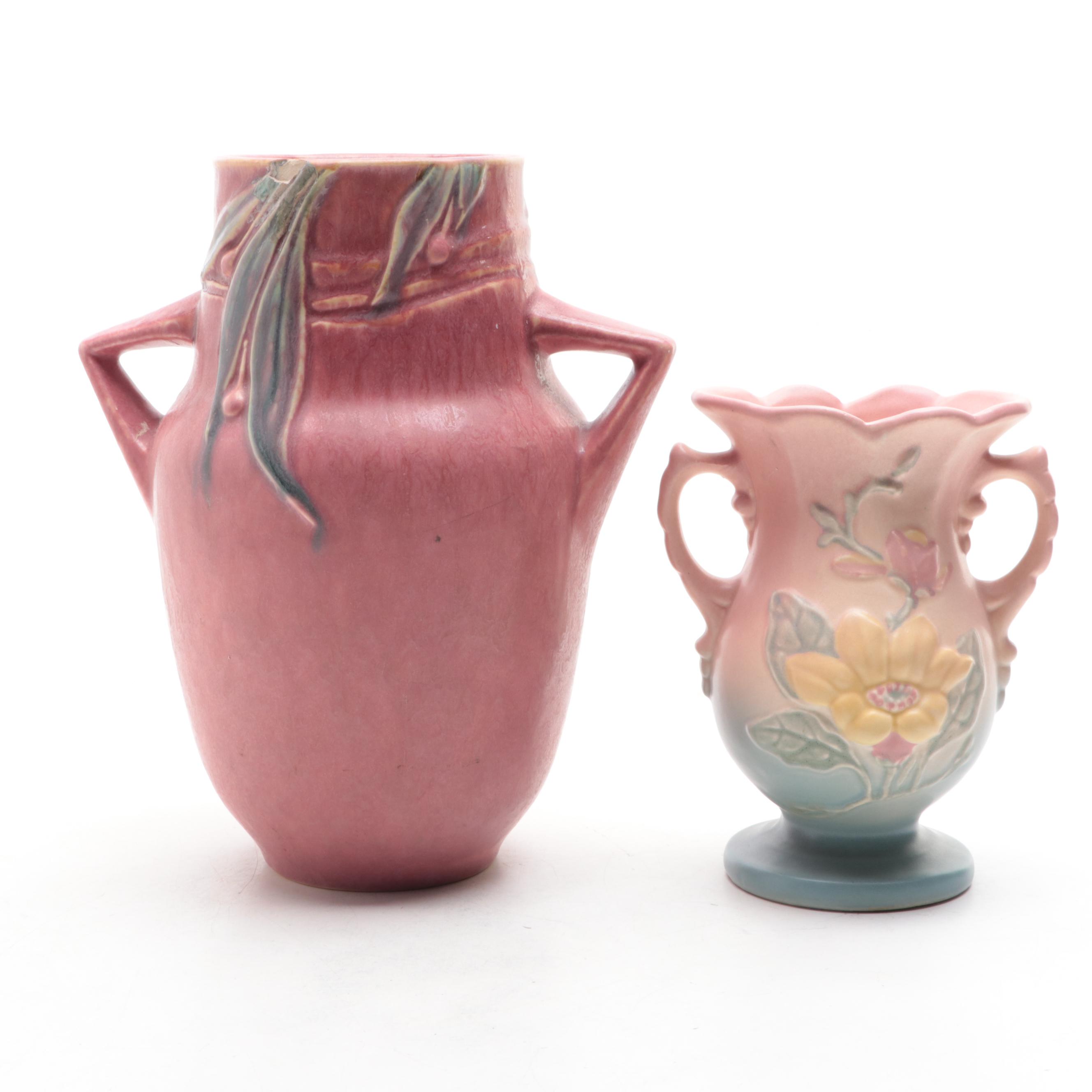 Roseville Pottery "Velmoss Scroll" and Hull Pottery "Magnolia" Handled ...