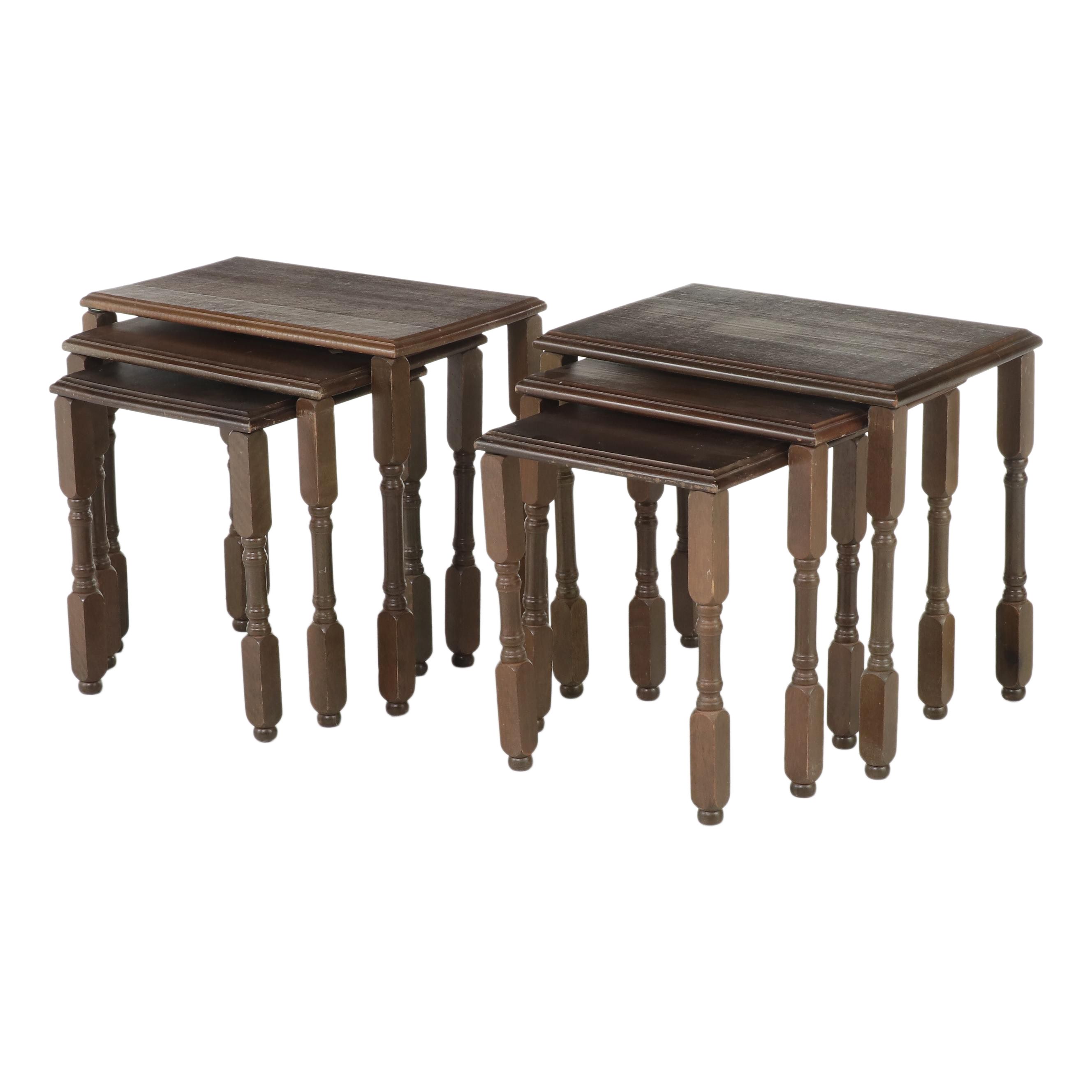 Two Sets of Three Colonial Style Walnut Nesting Tables, 20th Century | EBTH
