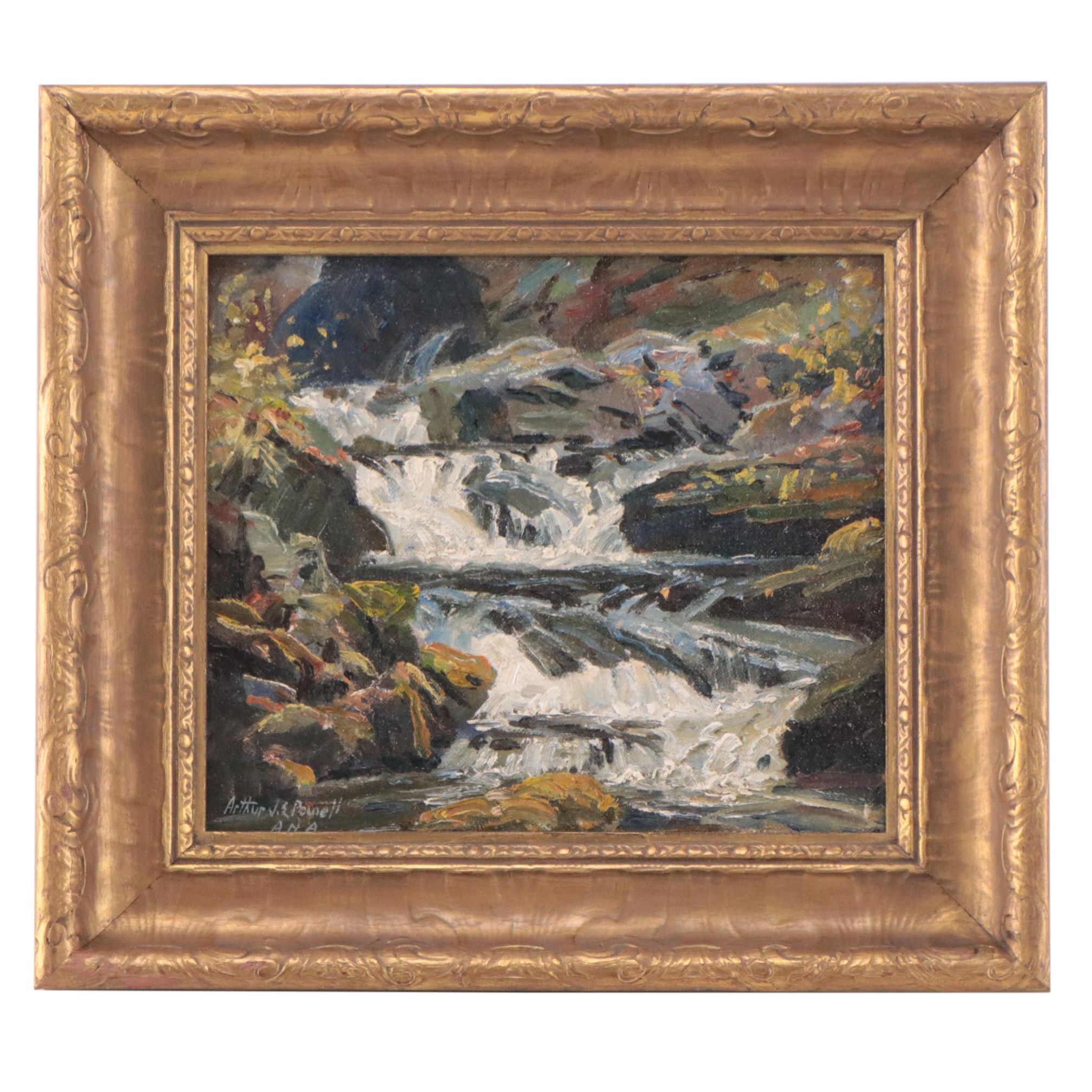 Arthur J. E. Powell Creek Waterfall Landscape Oil Painting | EBTH