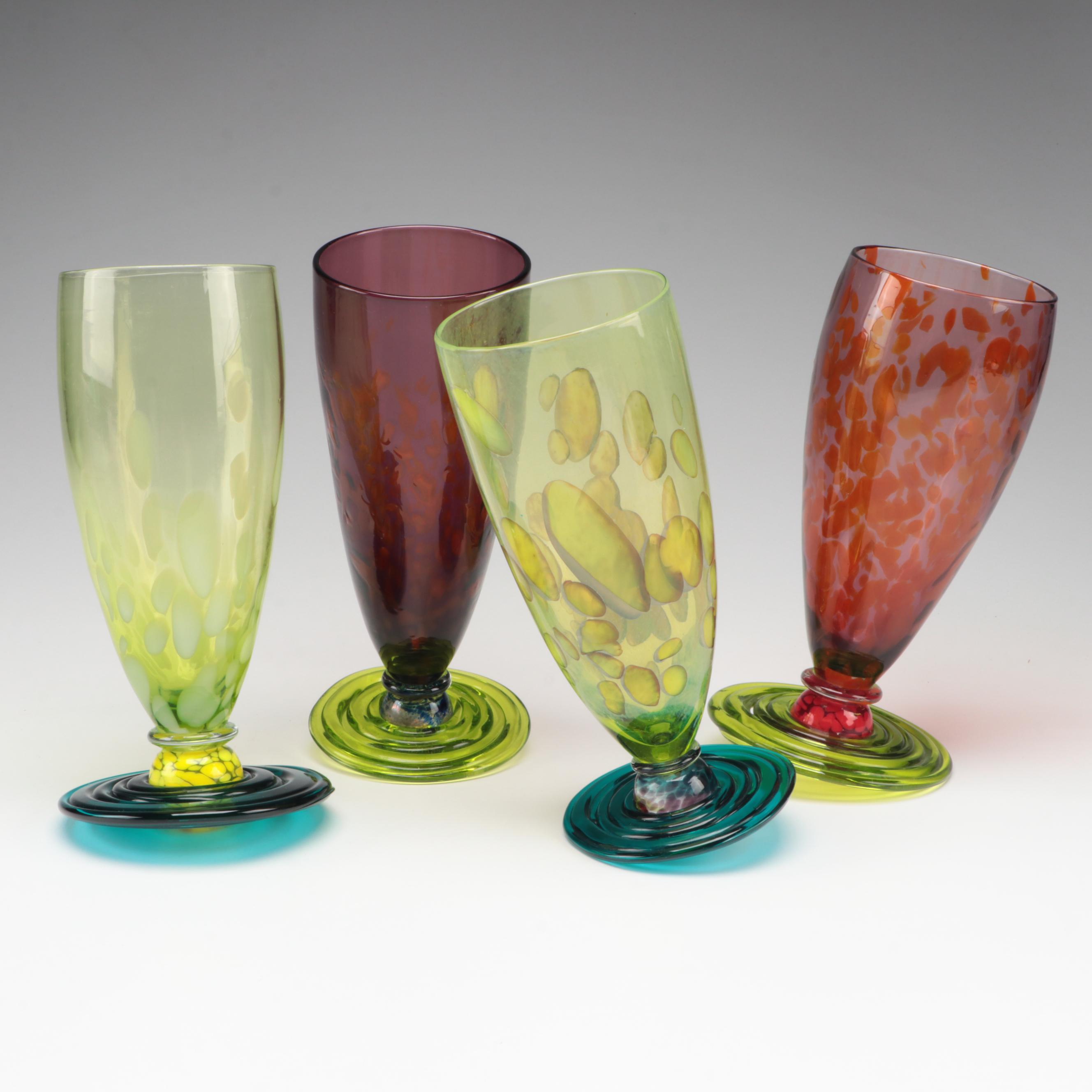 Kokomo Opalescent Art Glass Wobble Vases | EBTH