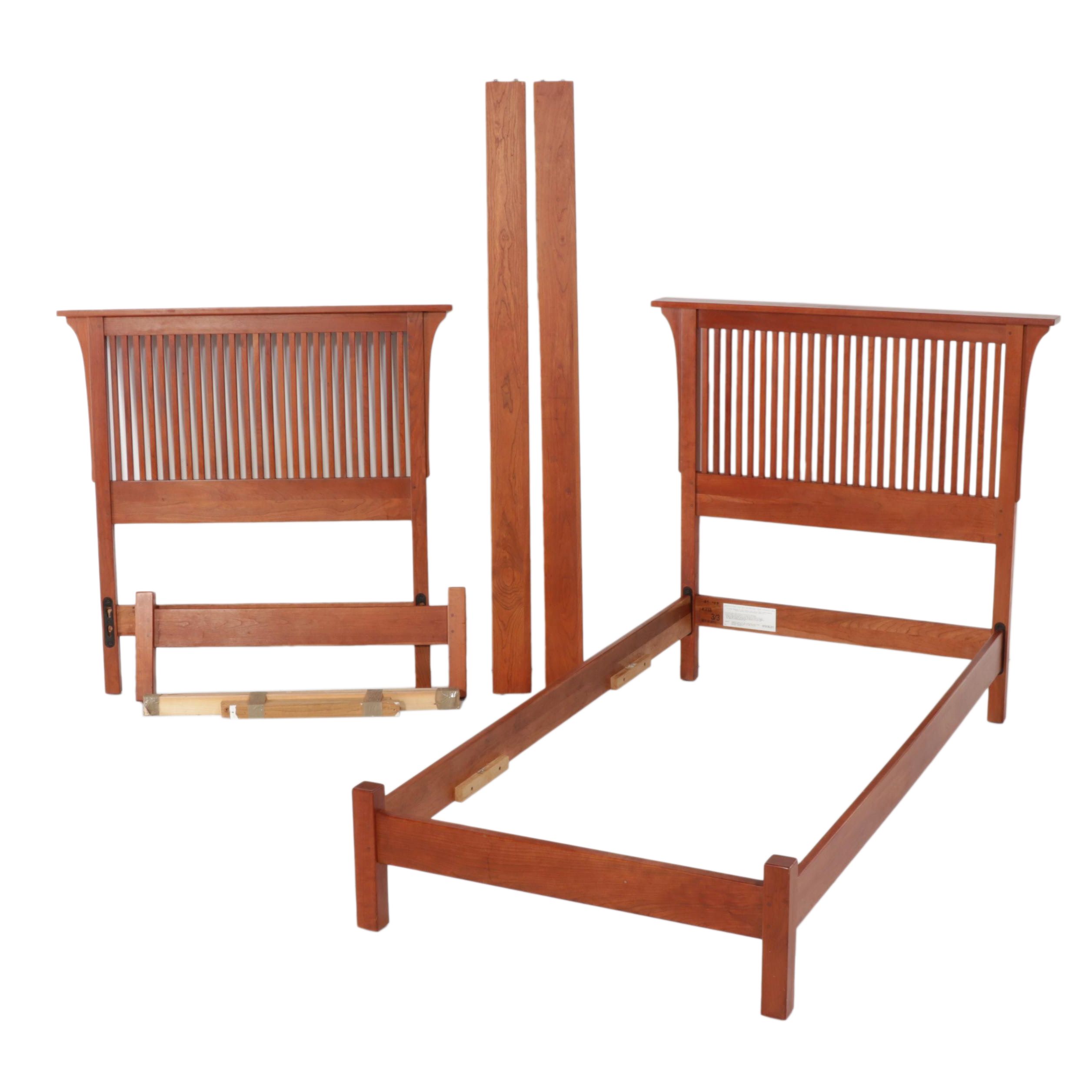 Stickley Arts & Crafts Style Cherry Twin Bed Frames | Everything But ...