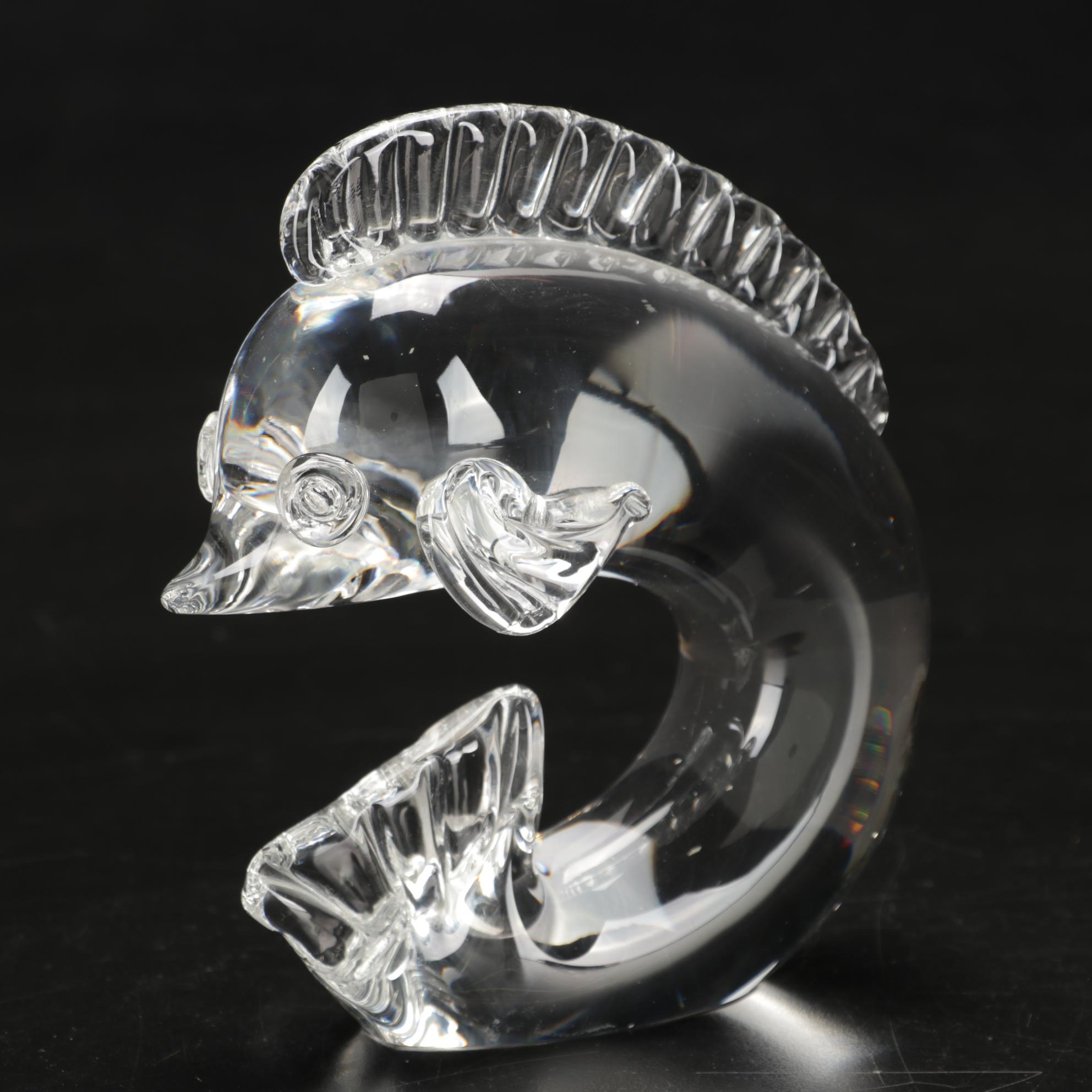 Steuben Art Glass "Dolphin" Figurine Designed by George Thompson, Mid ...