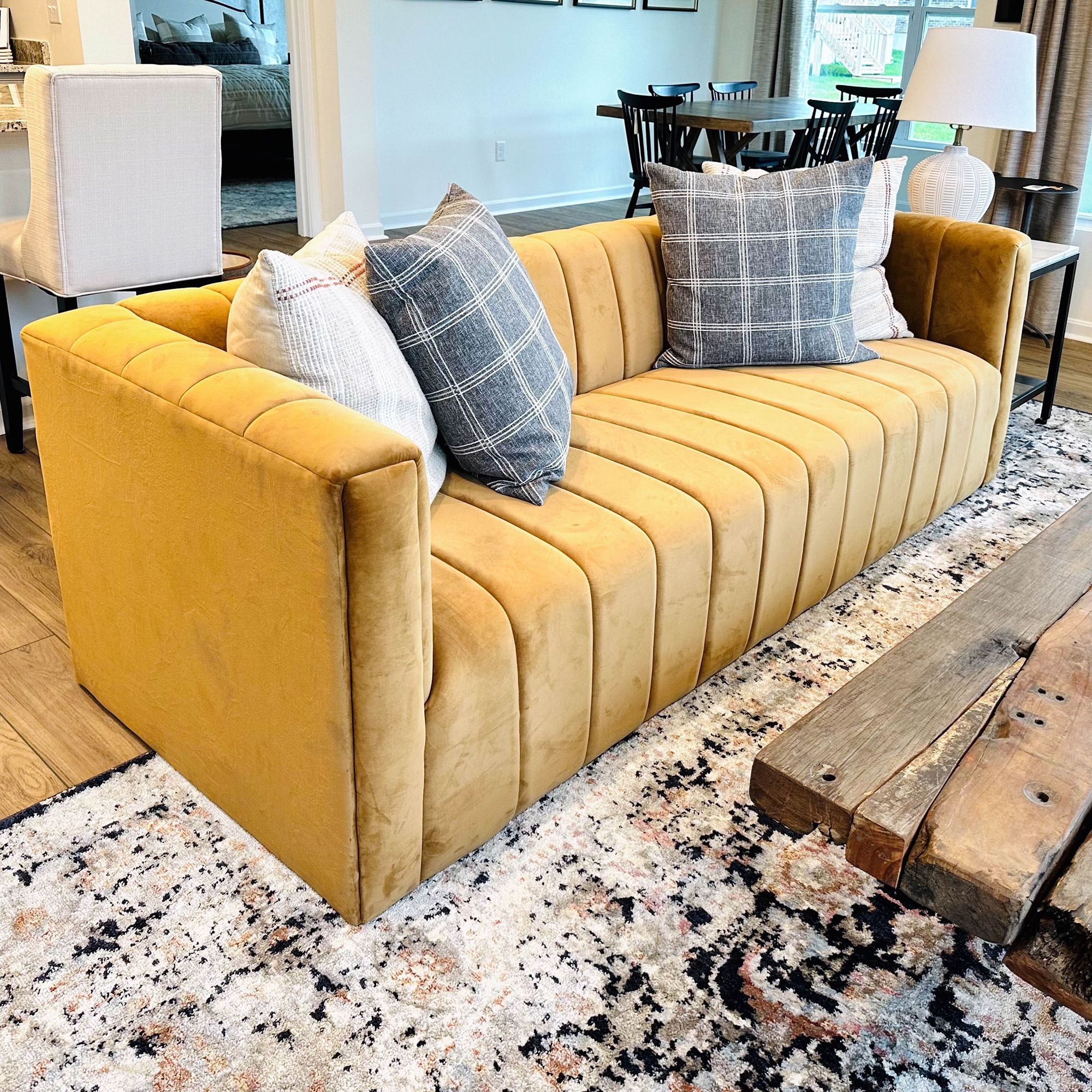 Microfiber Upholstered Channel-Tufted Modern Sofa | EBTH