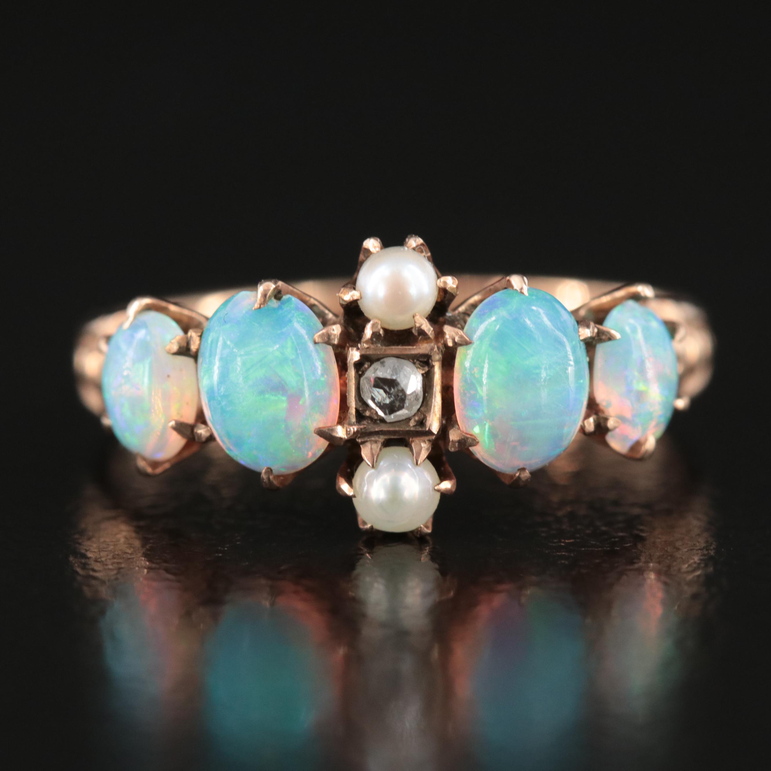 10K Opal, Pearl, and Diamond Gemstone Ring | EBTH