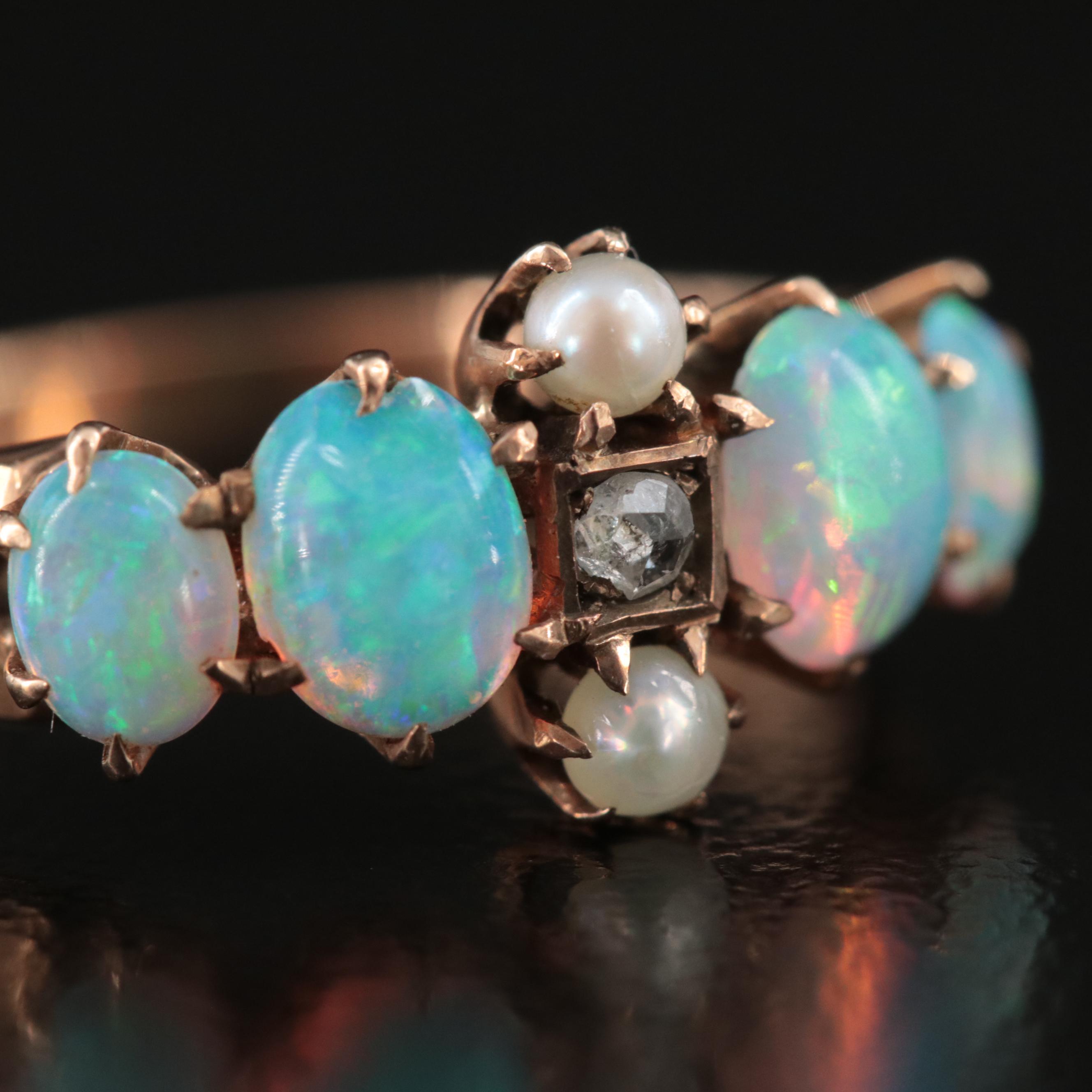 10K Opal, Pearl, and Diamond Gemstone Ring | EBTH