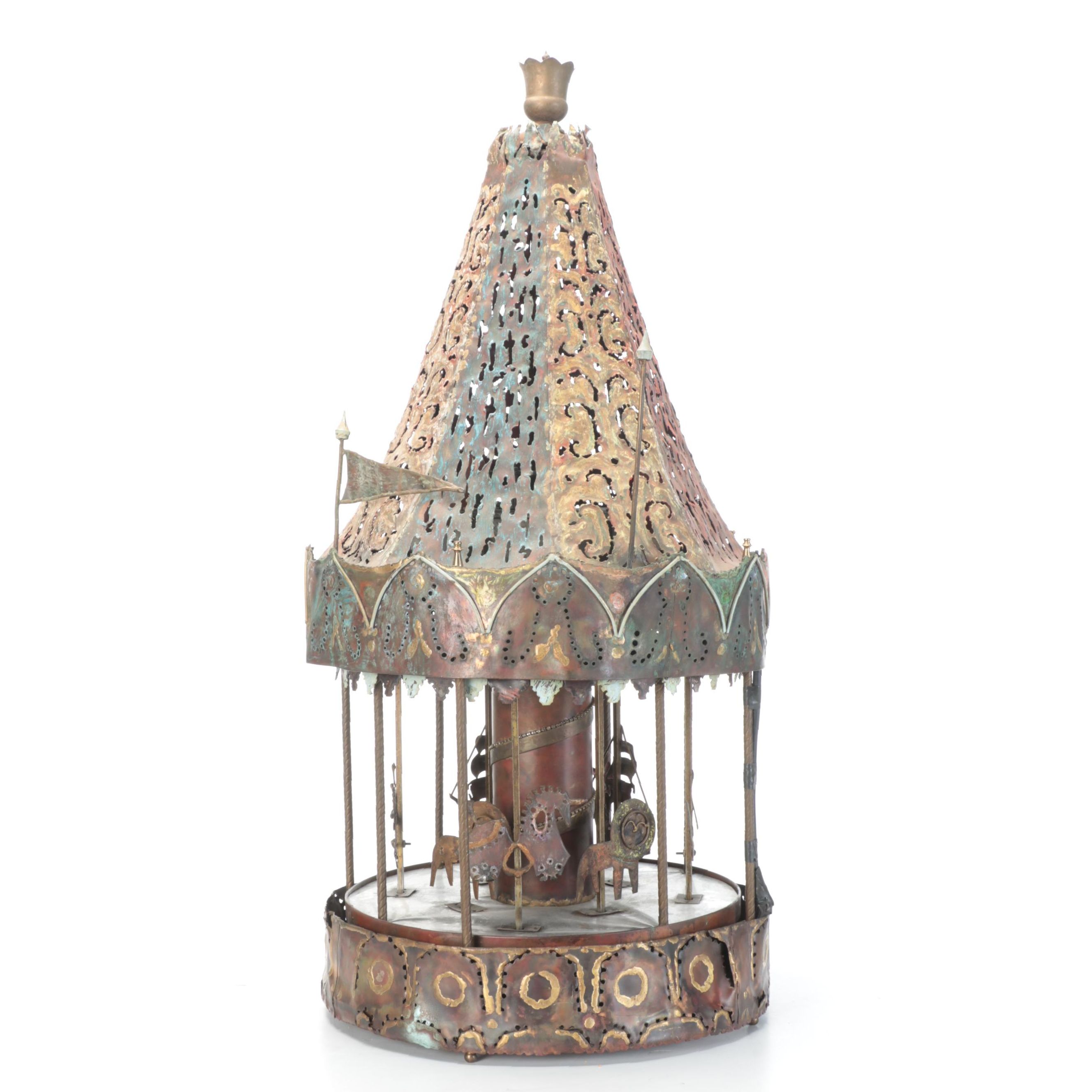 Artisan Hand Built Illuminated and Rotating Metal Carousel, Circa 1960 ...