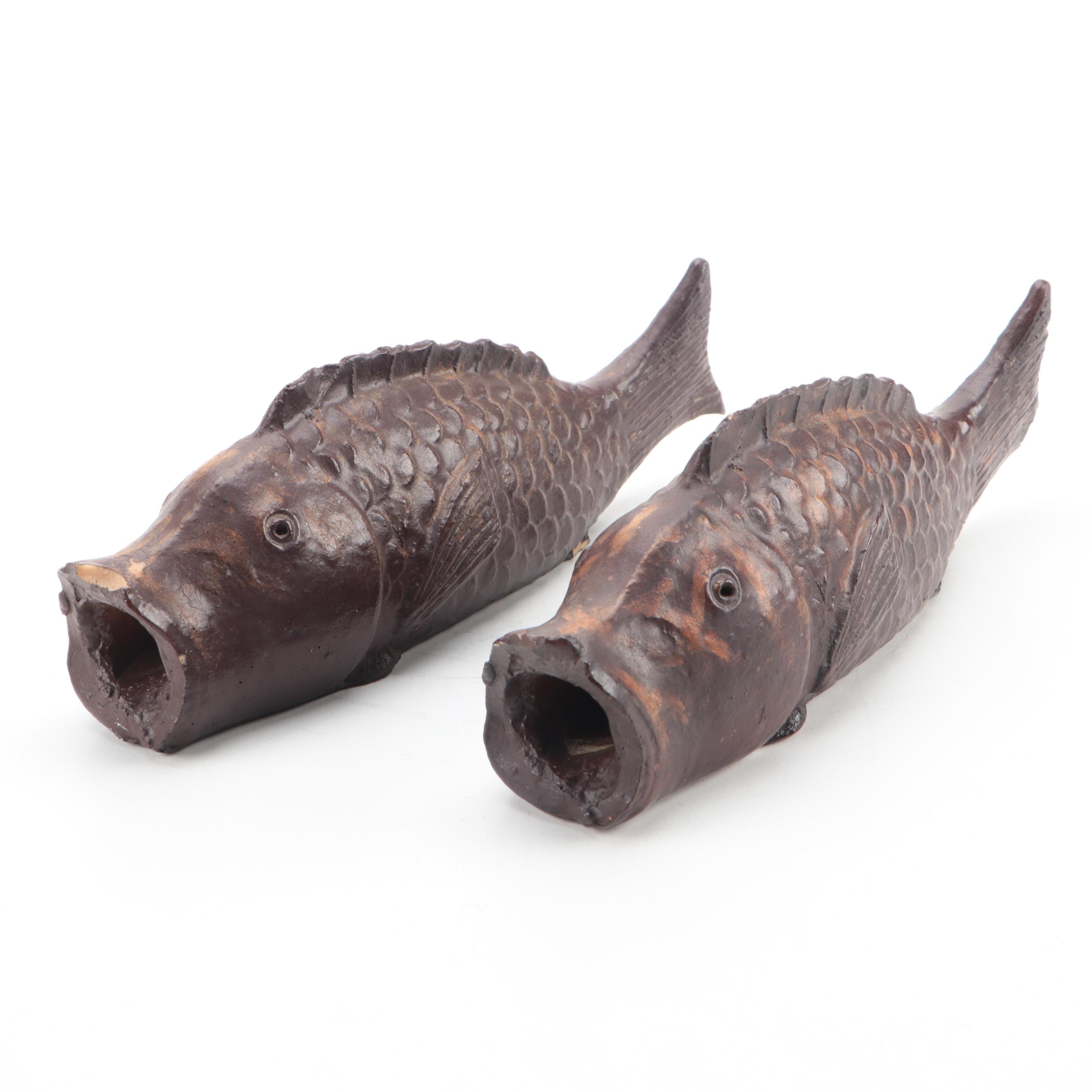 Pair of Textured Ceramic Figural Fish Wall Pockets | EBTH
