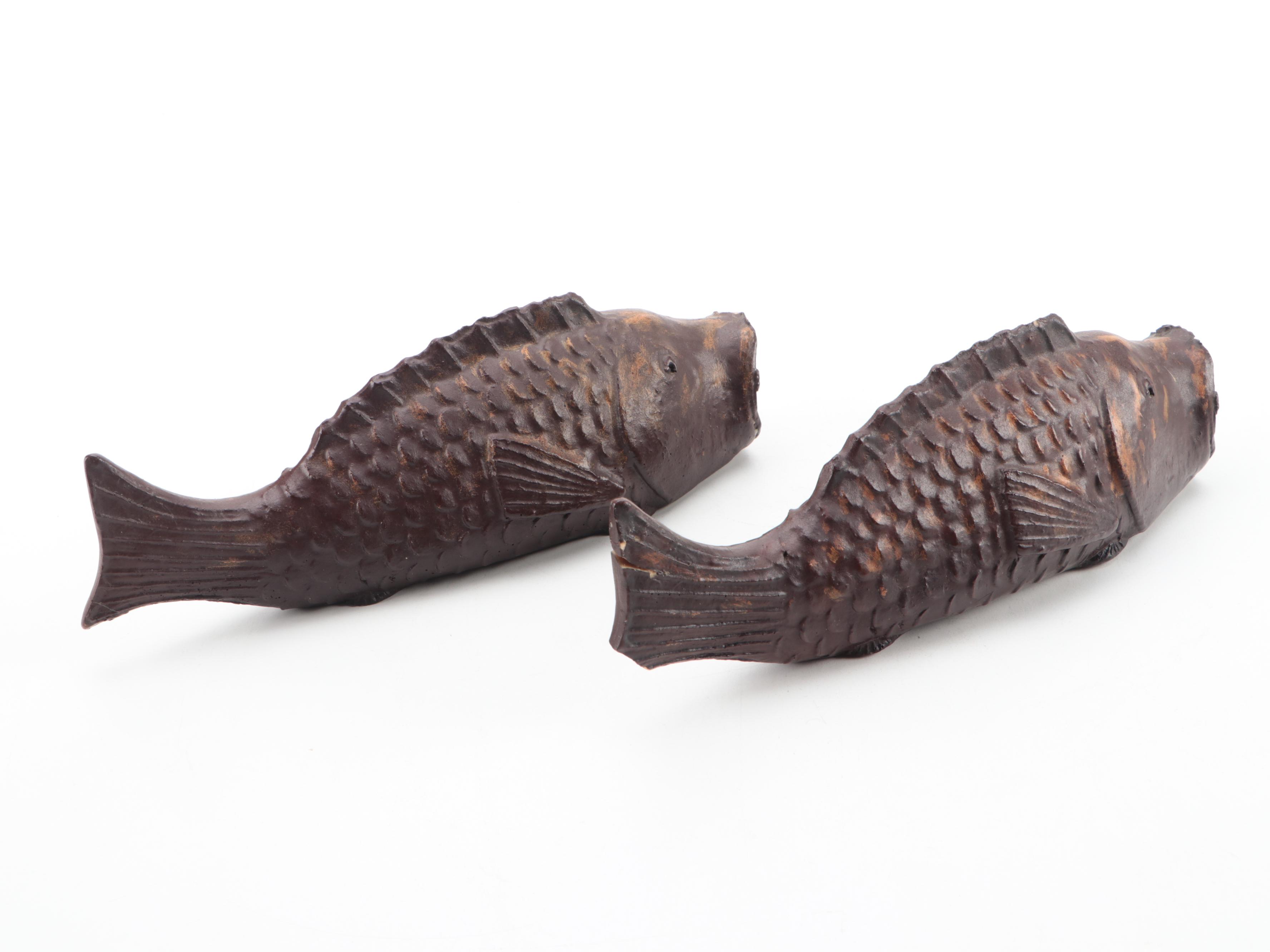 Pair of Textured Ceramic Figural Fish Wall Pockets | EBTH