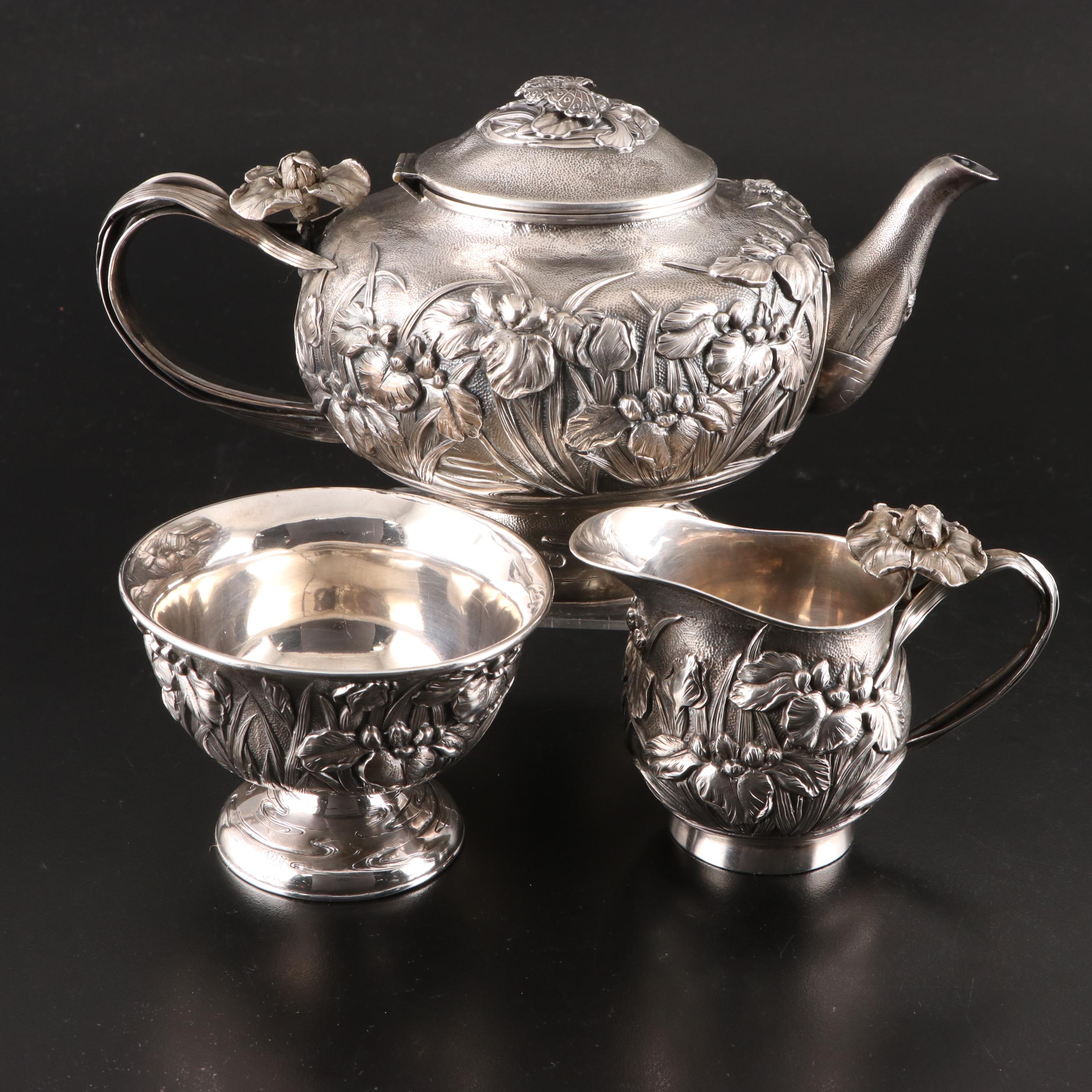 Japanese Meiji Period Sanju Saku Fine Silver Repoussé Tea Set | EBTH