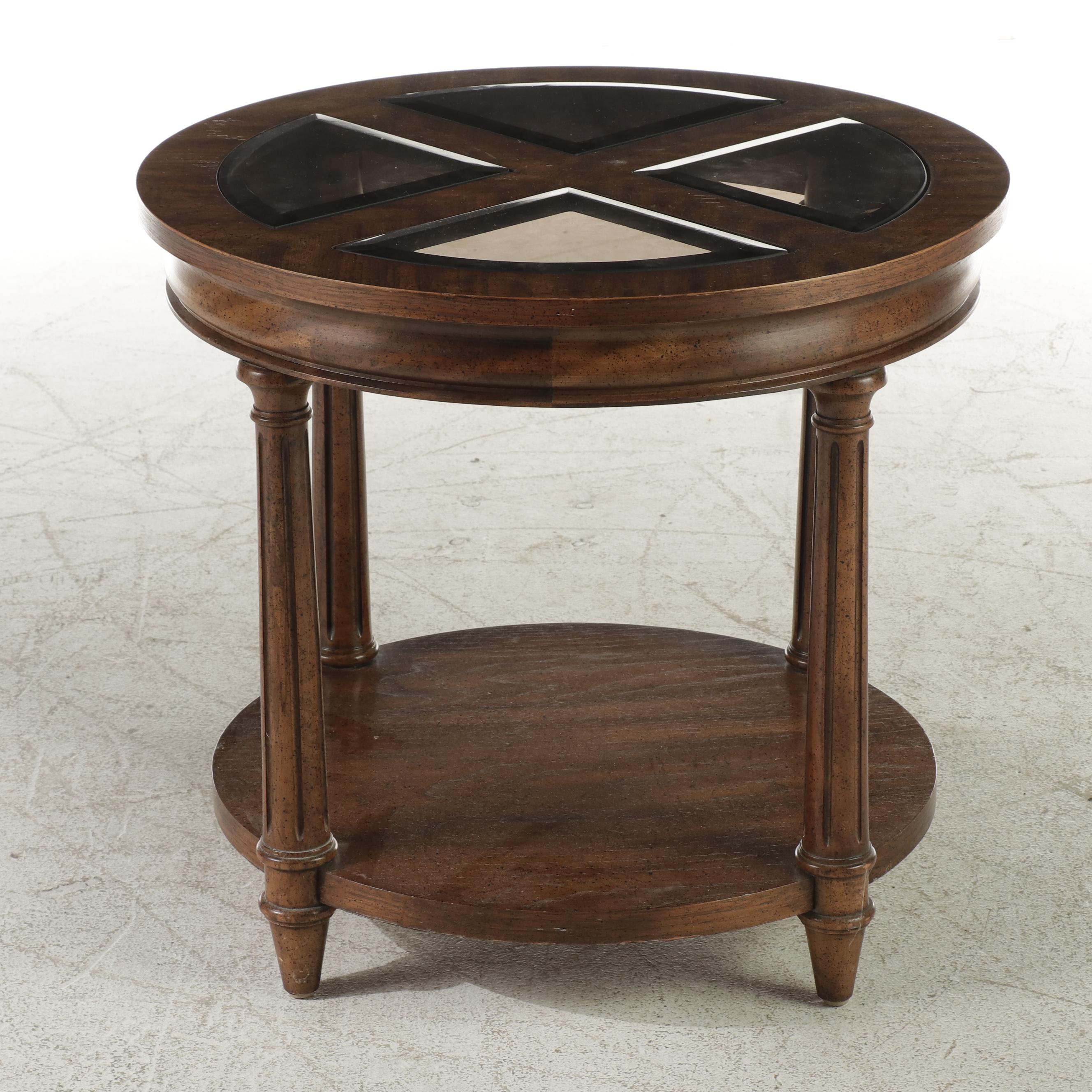 Weiman Neoclassical Style Oak and Glass Top Side Table, Late 20th ...