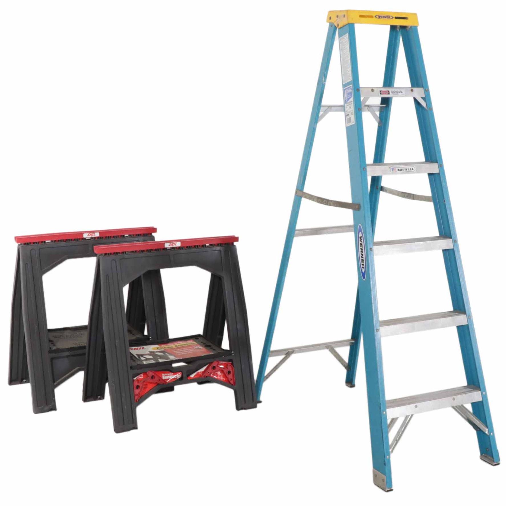 Werner Step Ladder With Two SKIL Folding Sawhorses | EBTH