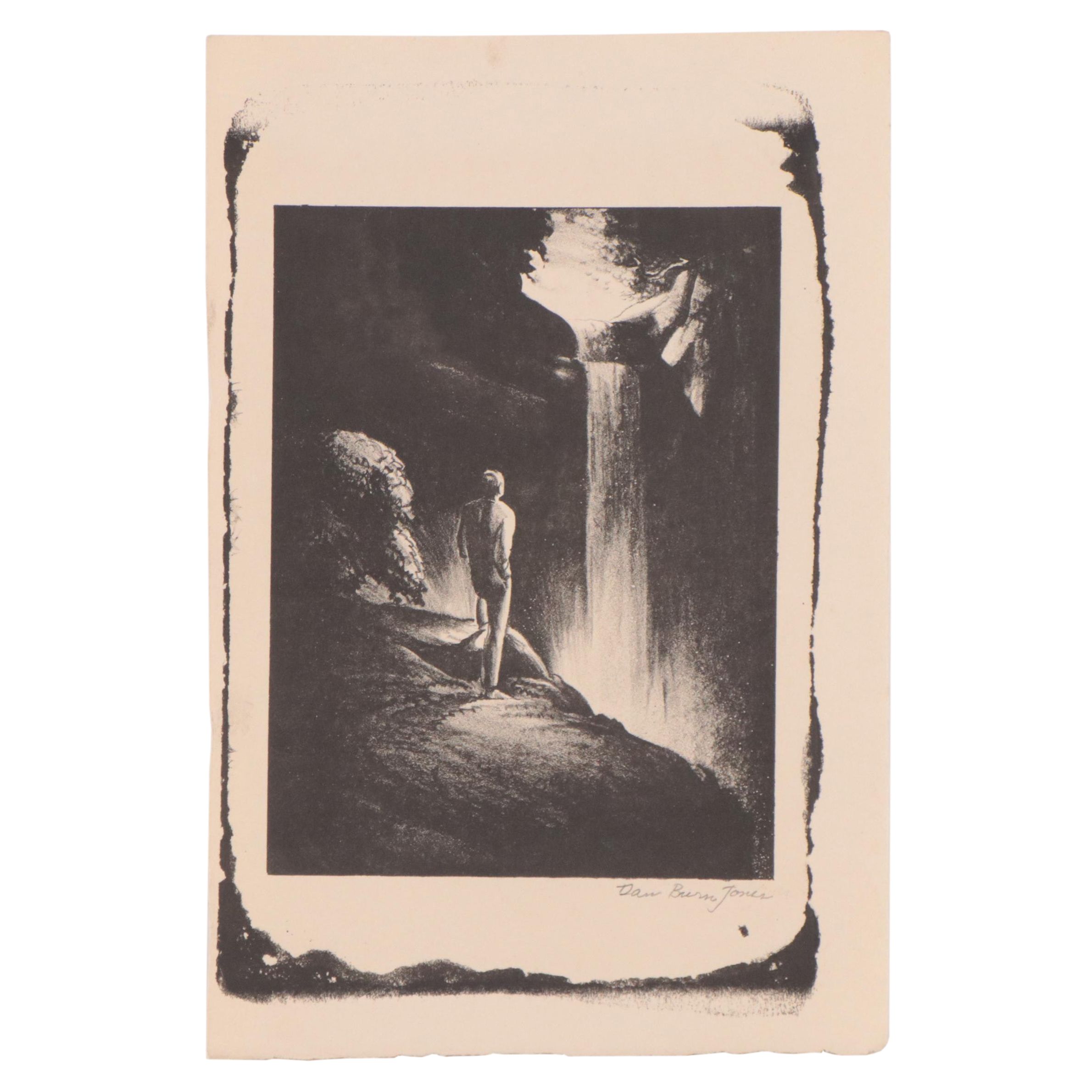 Dan Burne Jones Figurative Lithograph of Man at Waterfall | EBTH