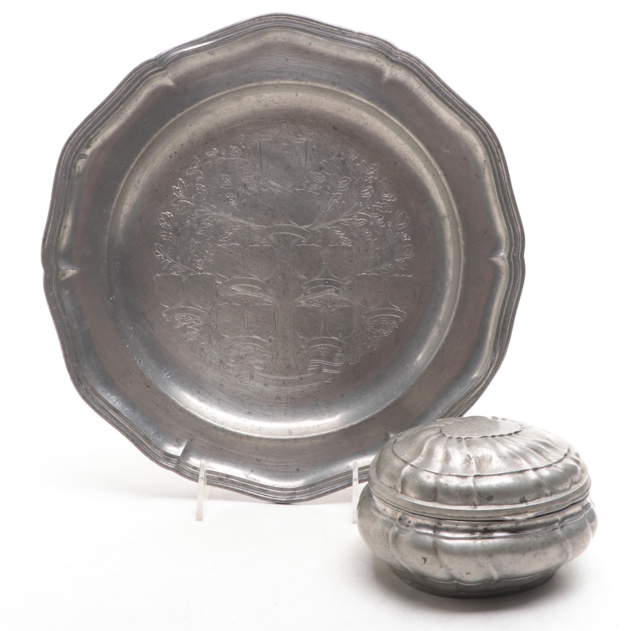 German Pewter Box with Family Tree Plate | EBTH