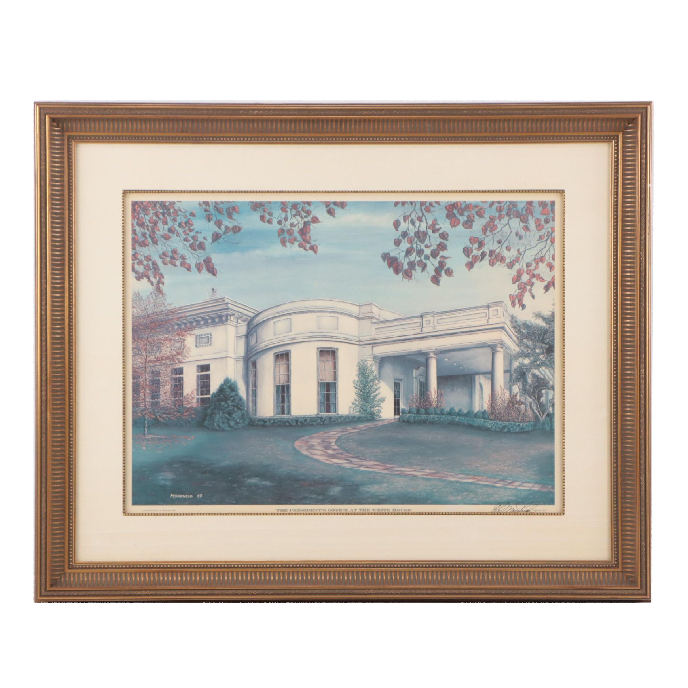 C.G. Morehead Offset Lithograph "The President's Office at the White ...