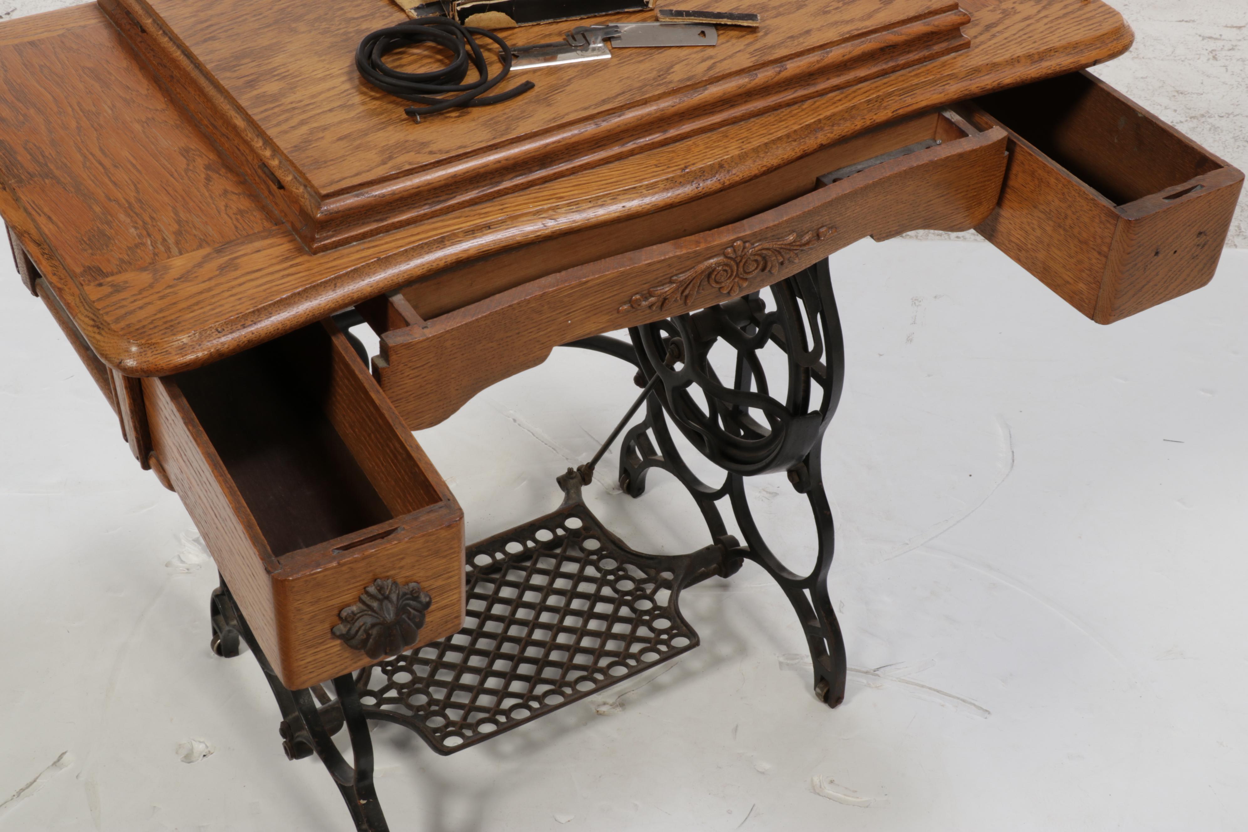 Davis Oak and Cast Iron Treadle Base Sewing Machine, Early 20th Century ...