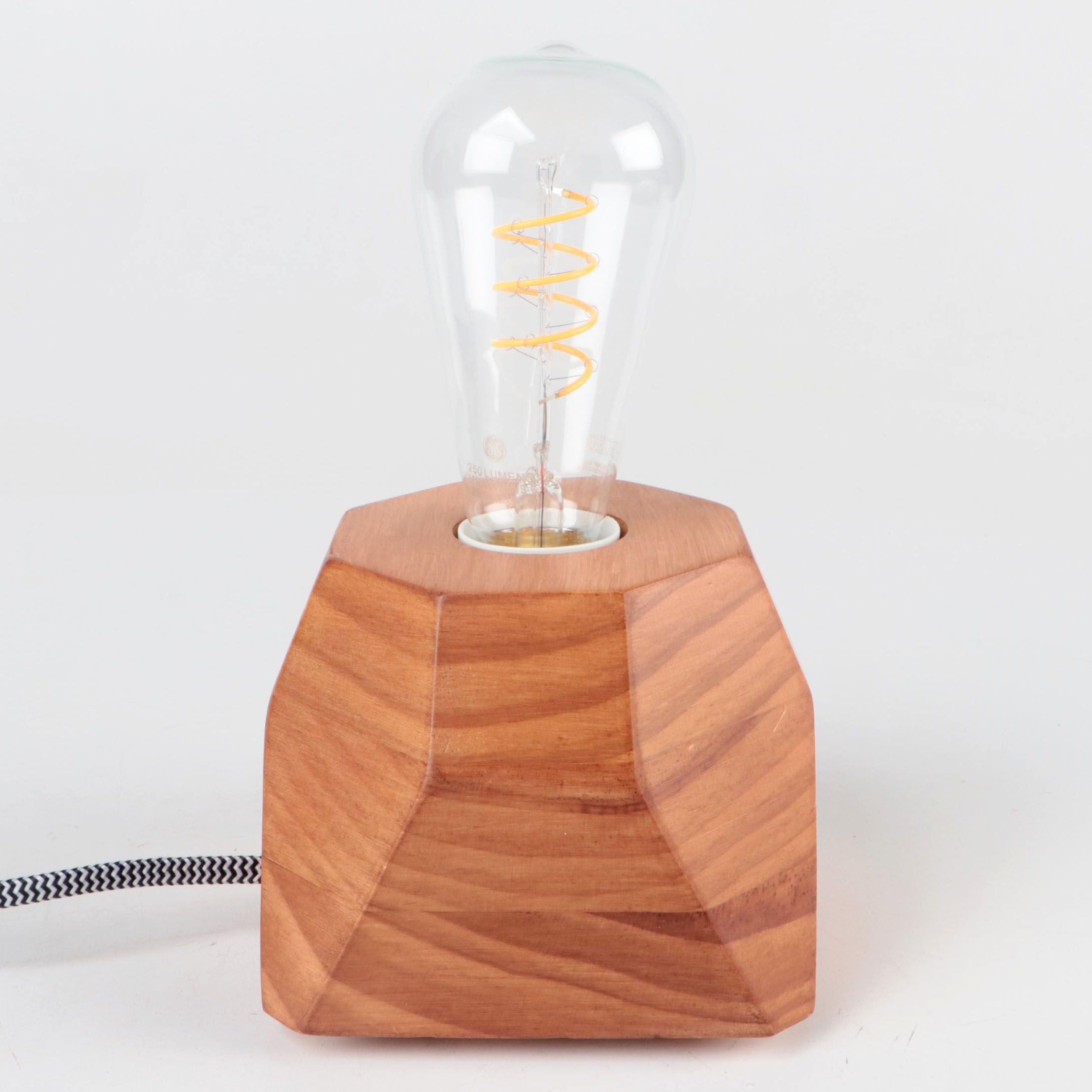 Hand-Crafted Wooden Lamp with Edison Bulb | EBTH