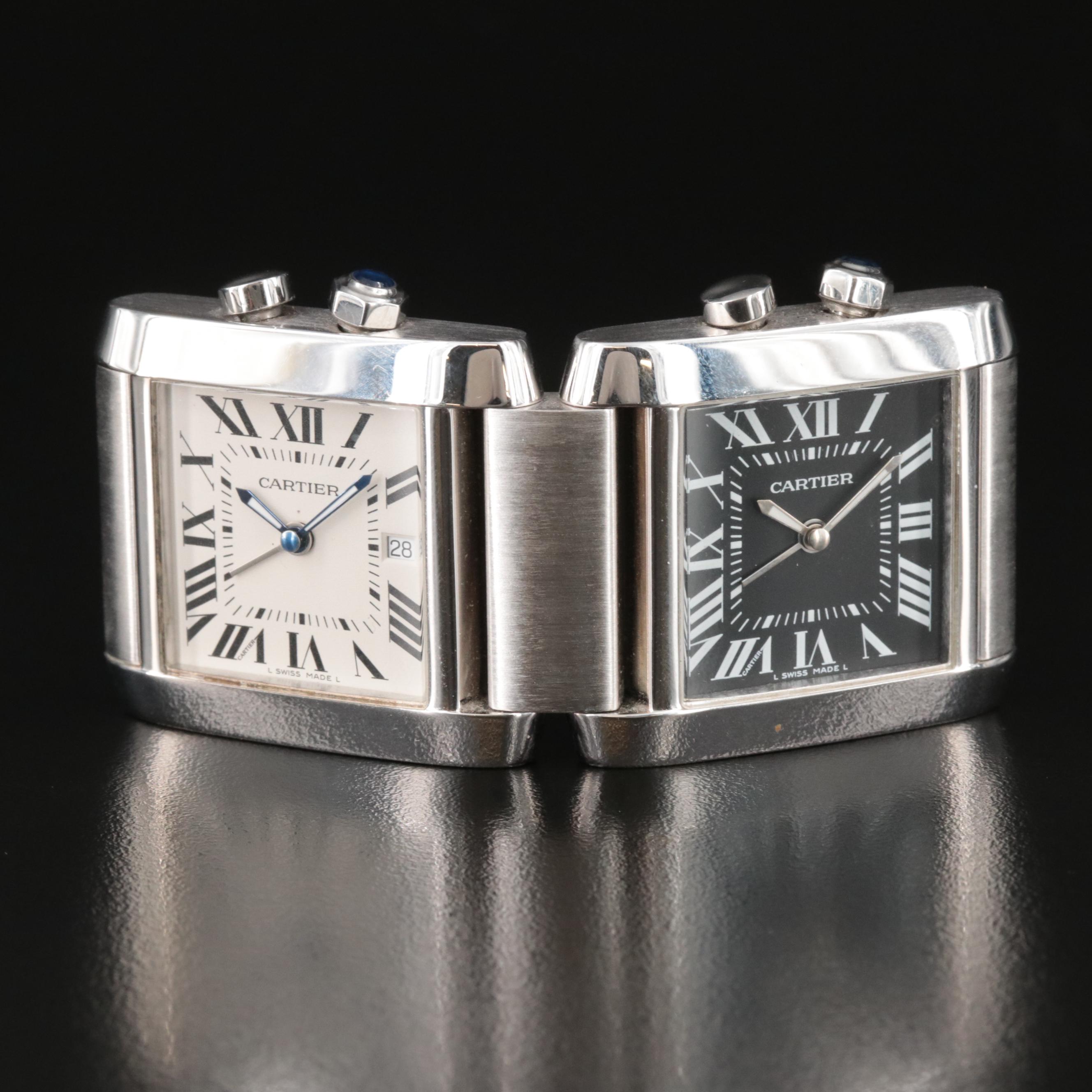 Cartier Tank Francaise Folding Dual-Time Desk Alarm Clock | EBTH