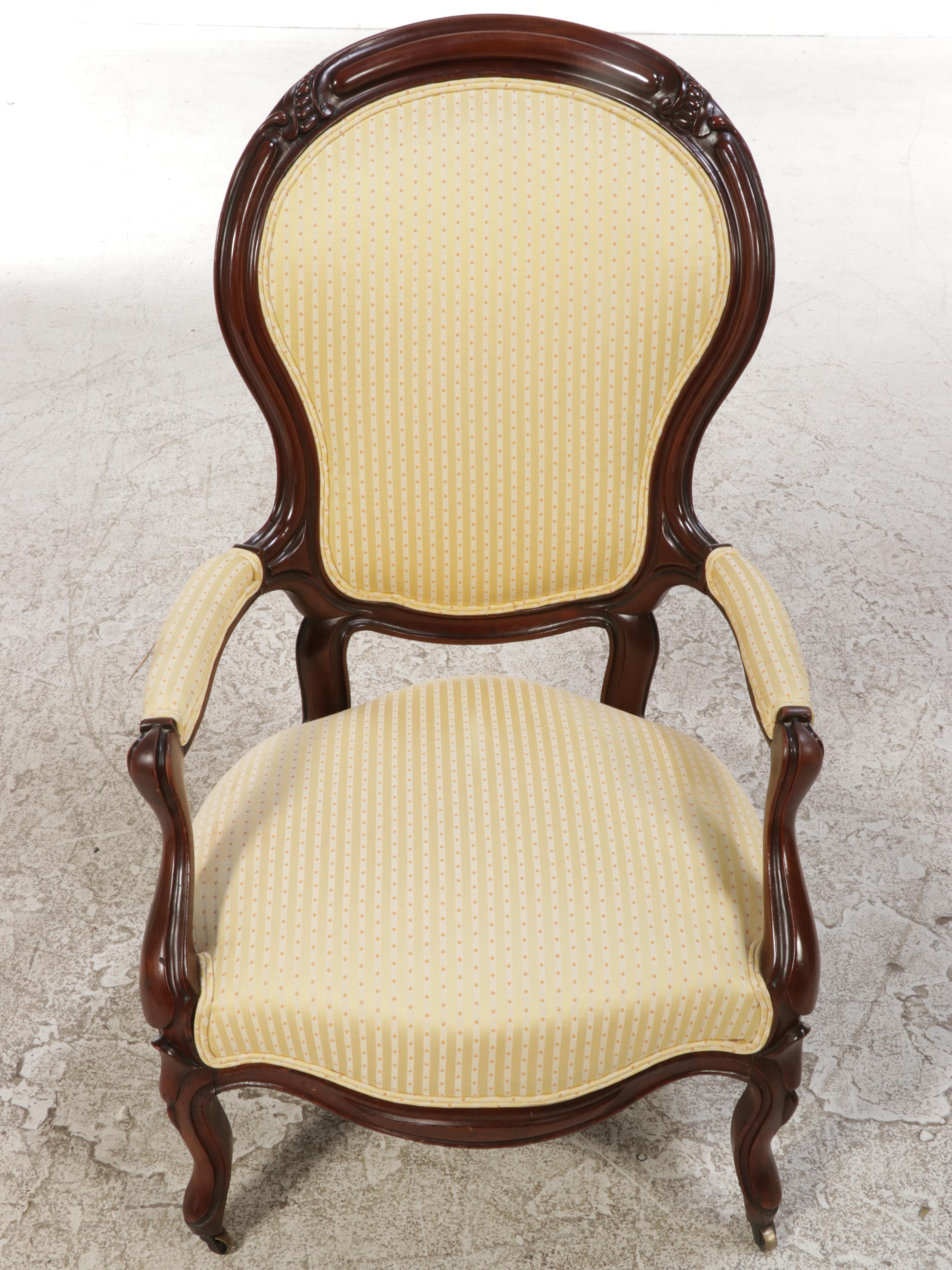 American Rococo Revival Walnut and Custom-Upholstered Parlor Chair ...