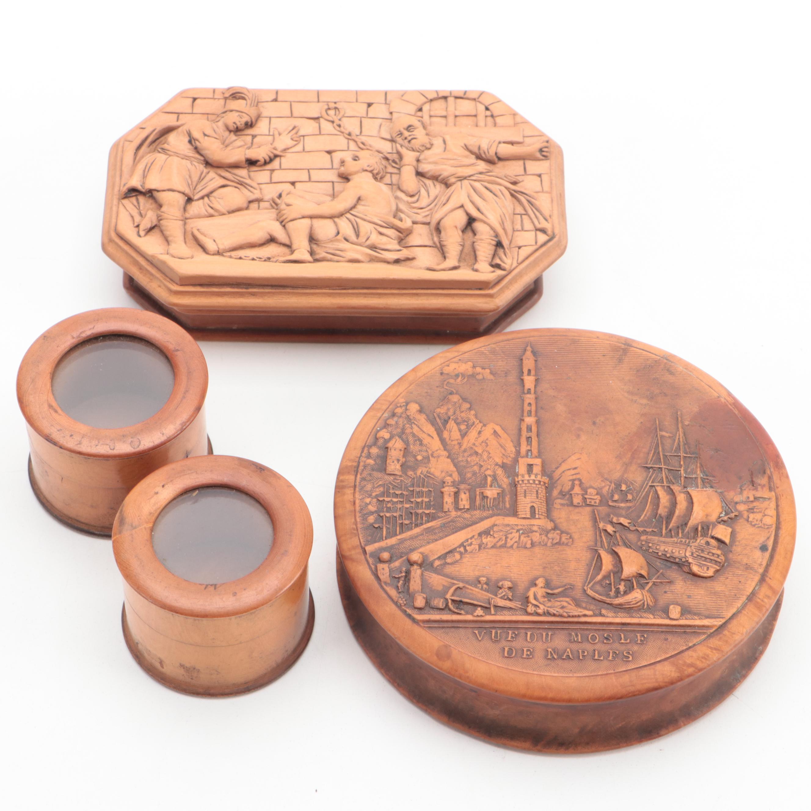 Italian Pressed Wood Snuff Boxes with Wooden Watch Parts Boxes | EBTH