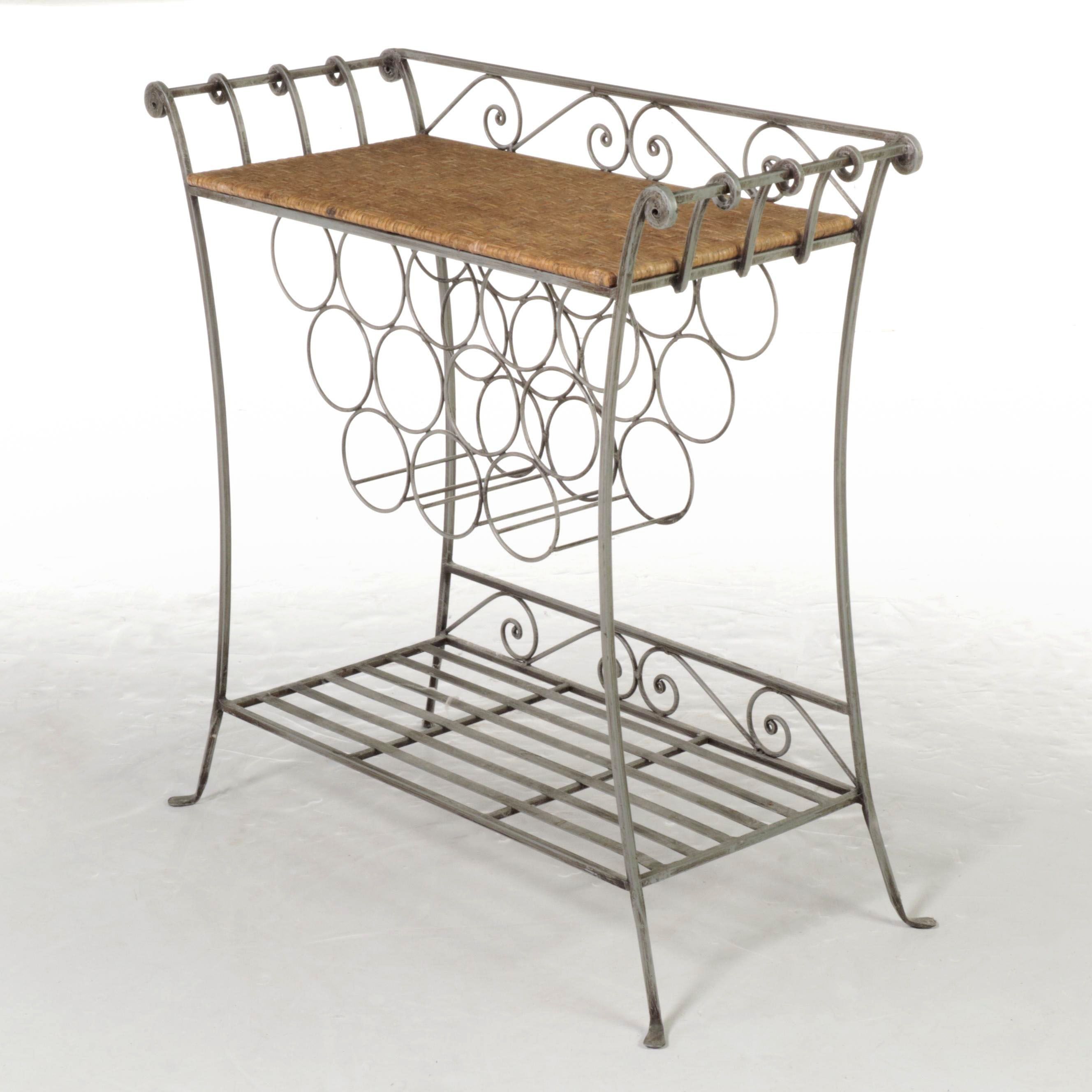 Rustic Finish Metal and Wicker Wine Rack and Console Table | EBTH