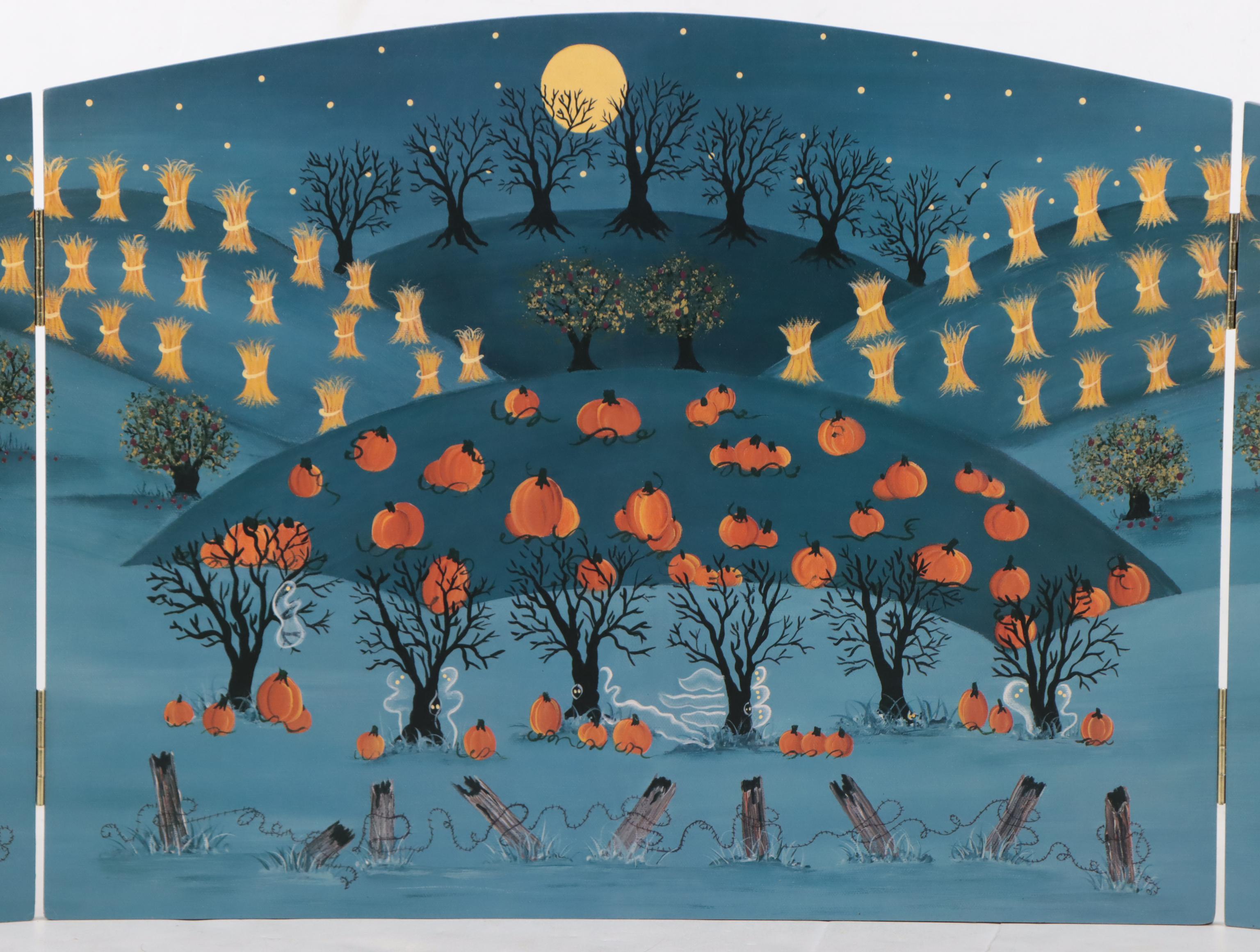 Will Moses Folk Art Halloween-Themed Offset Lithograph and Folding Wall ...
