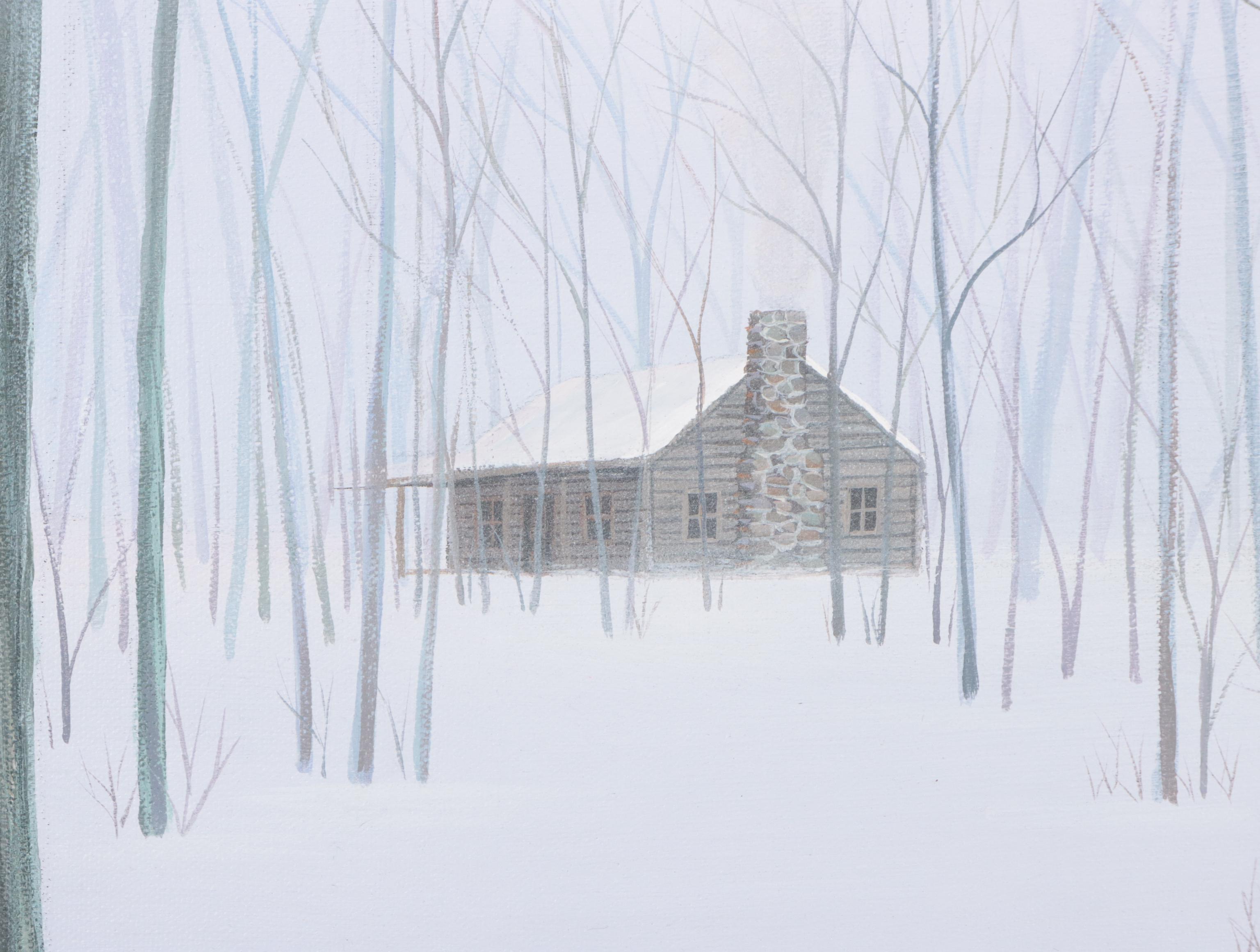 Dirrigl Oil Painting of Snowy Winter Woodland Scene With Cabin | EBTH