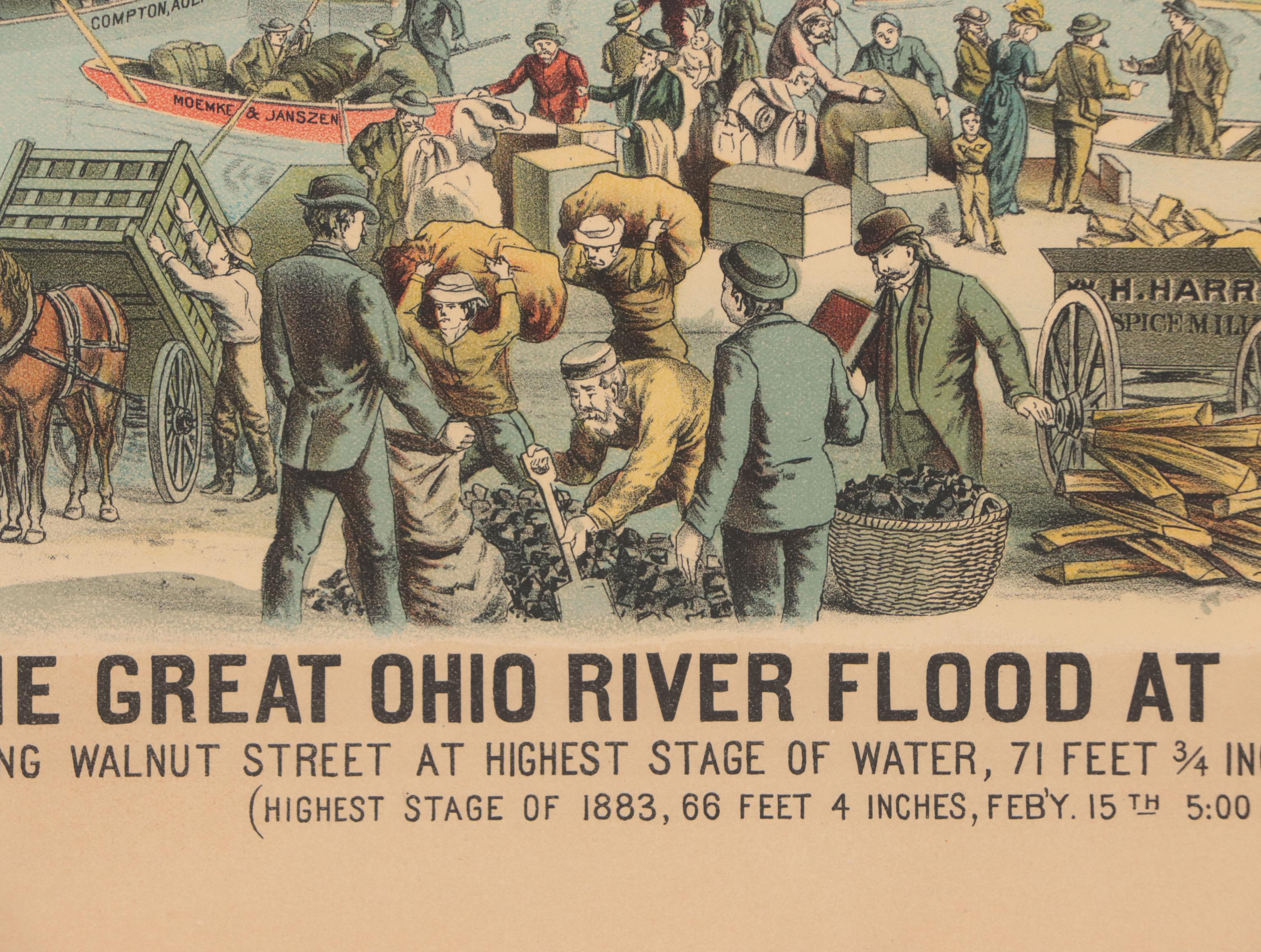 Lithograph "View of the Great Ohio River Flood at Cincinnati, O. 1884 ...