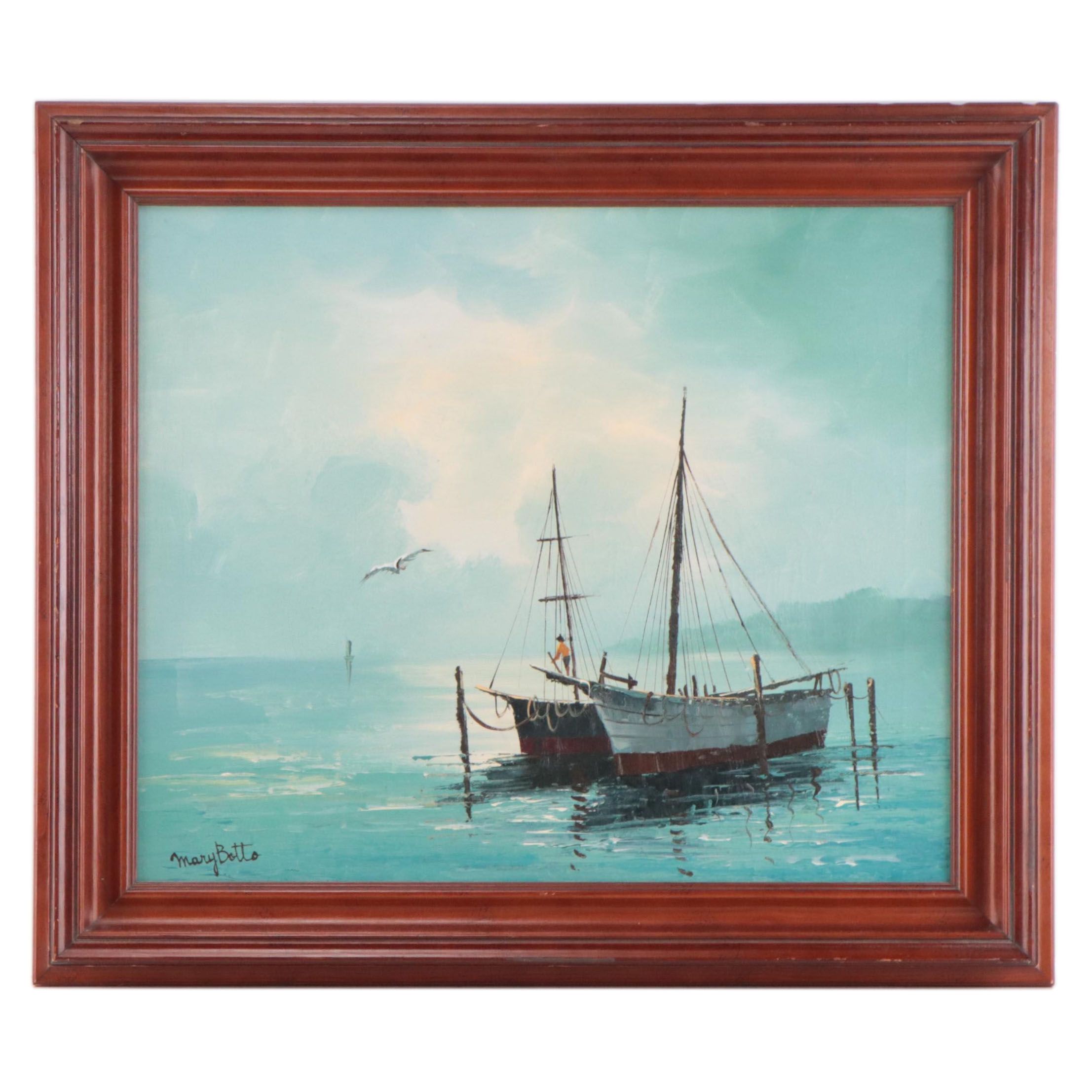 Mary Botto Wharf Scene Oil Painting, Mid-20th Century | EBTH