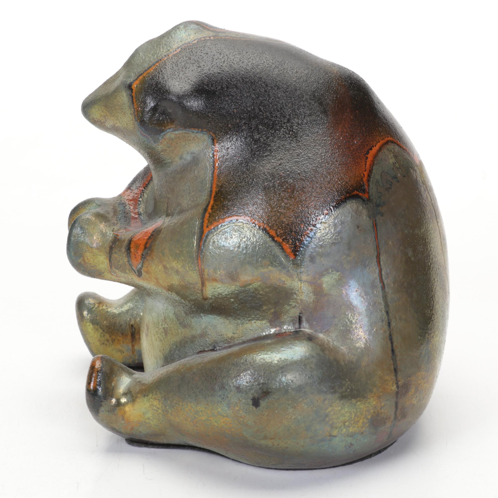 Tony Evans Orange Raku Pottery Bear Sculptures | EBTH