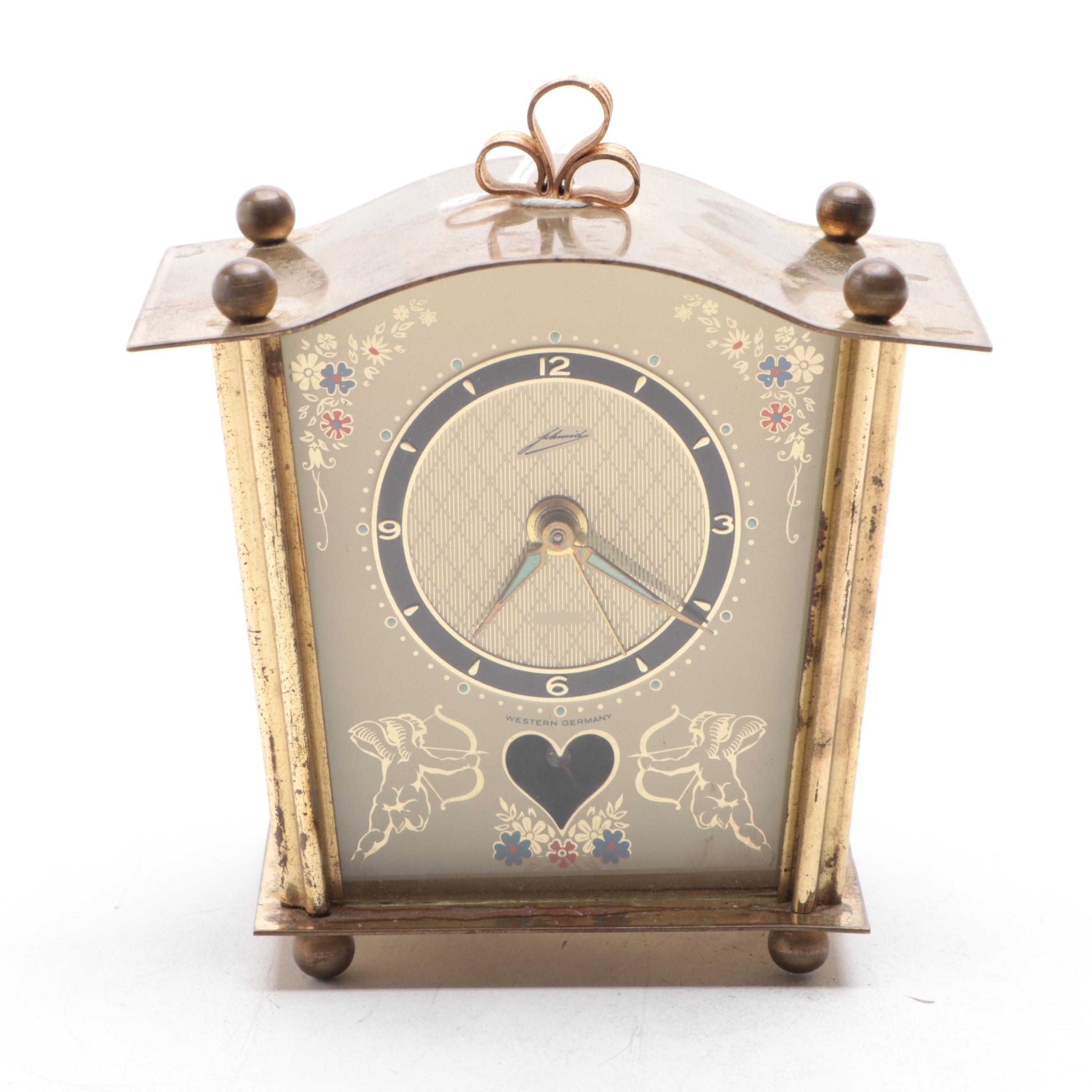 Schmidt Brass and Fluorescent Alarm Clock with Bulova Miniature Brass ...