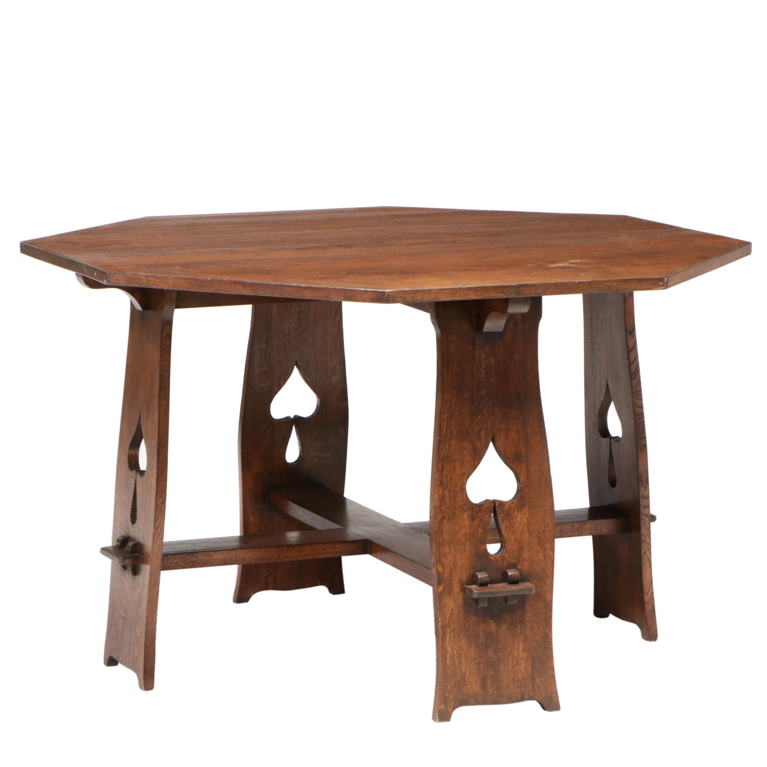 Arts and Crafts Style Oak Octagonal Library Table, Manner of Limbert's ...