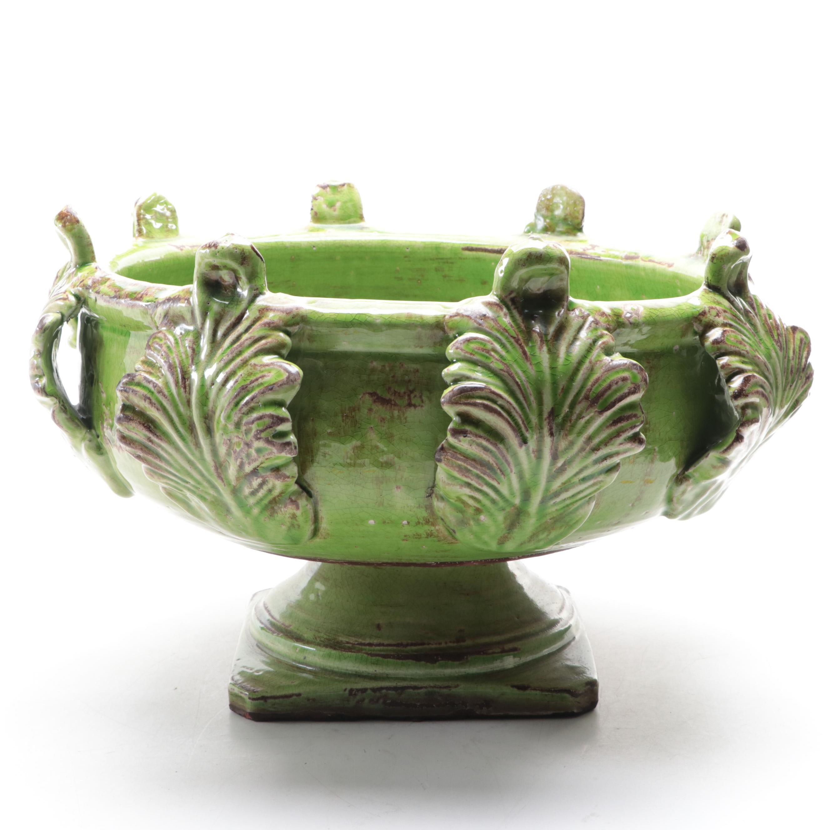 Green Earthenware Acanthus Leaf Planter | Everything But The House