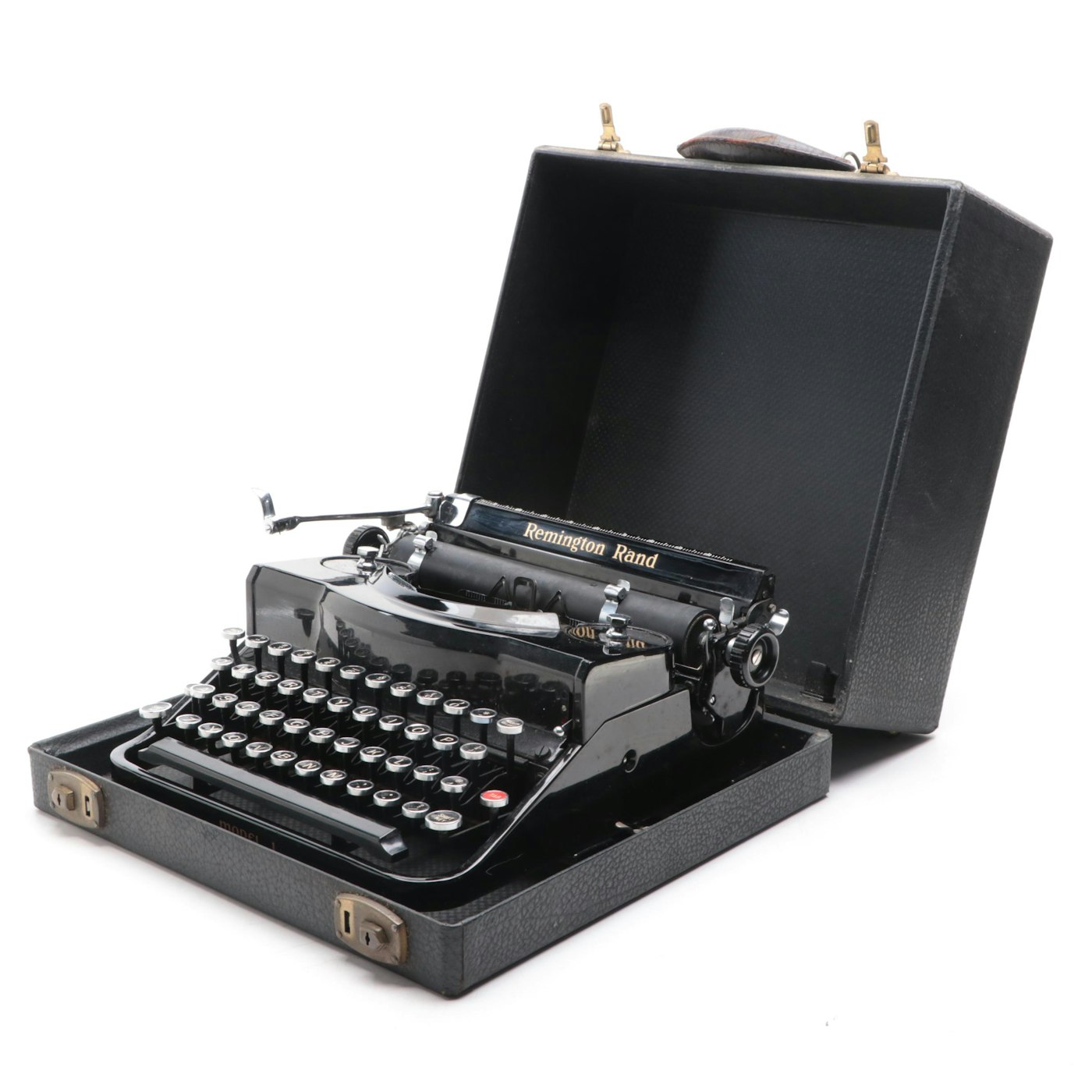 Remington Rand Model 1 Portable Typewriter and Case | EBTH Remington Rand Model 1 Portable Typewriter and Case | EBTH