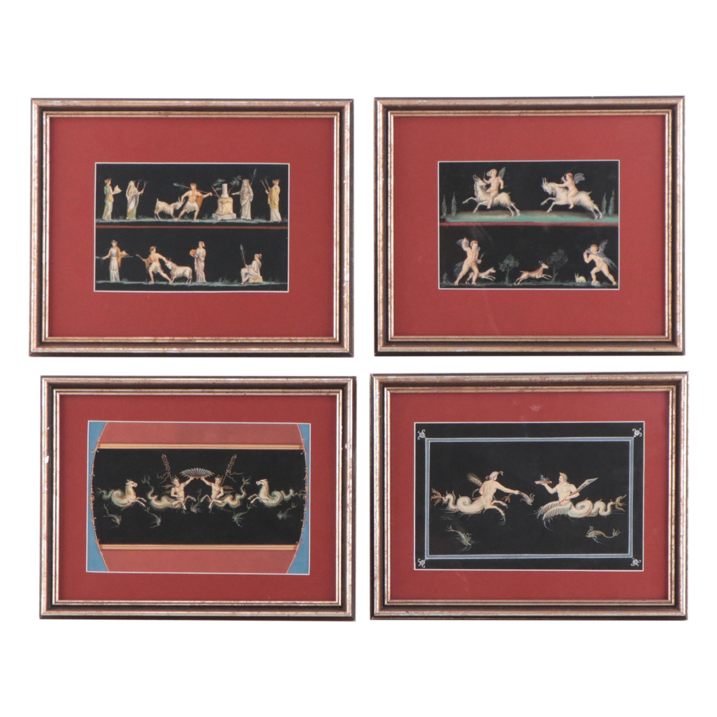 Grand Tour Gouache Paintings of Bacchic and Neptune Friezes, 19th ...