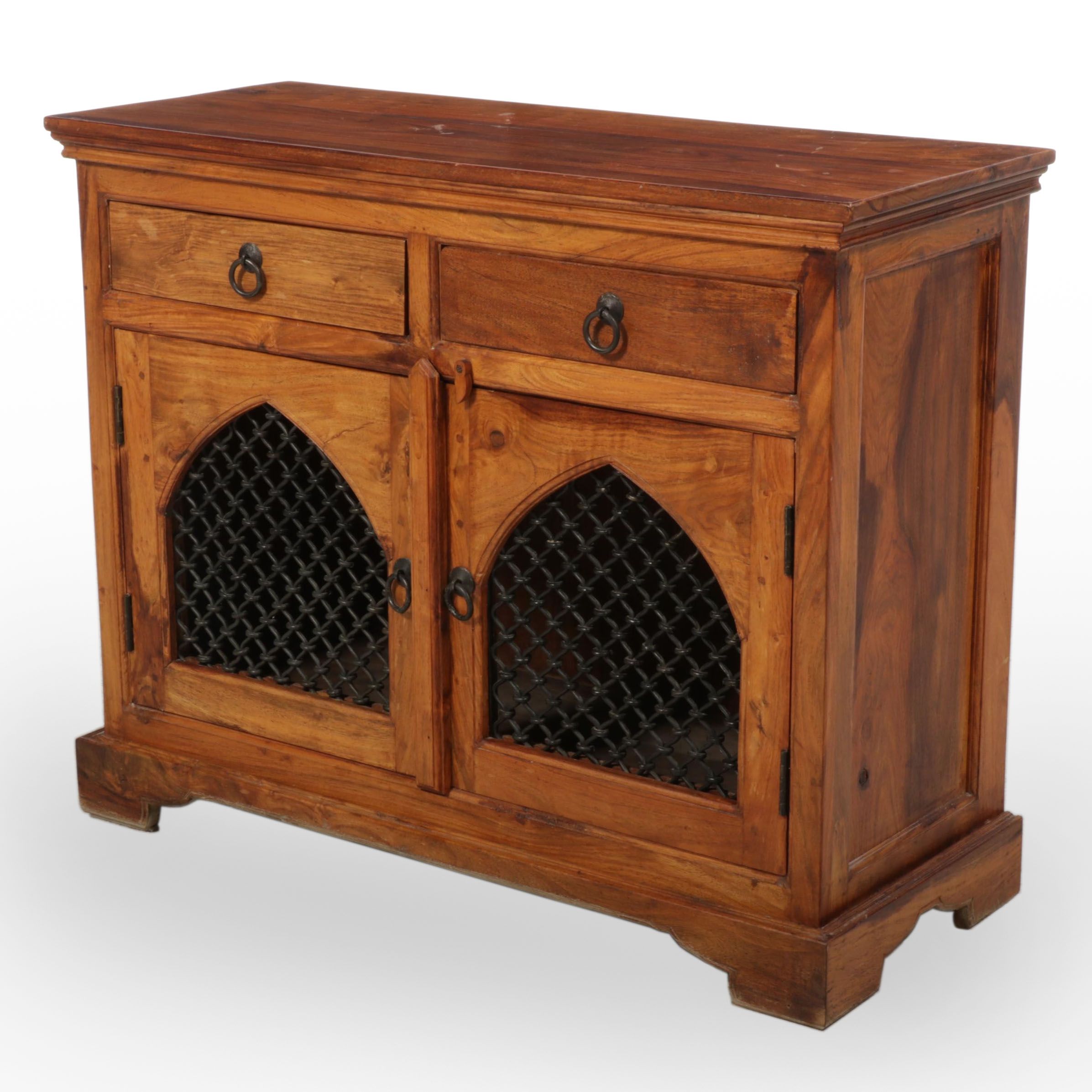Indian Hardwood and Wire Mesh Side Cabinet | EBTH