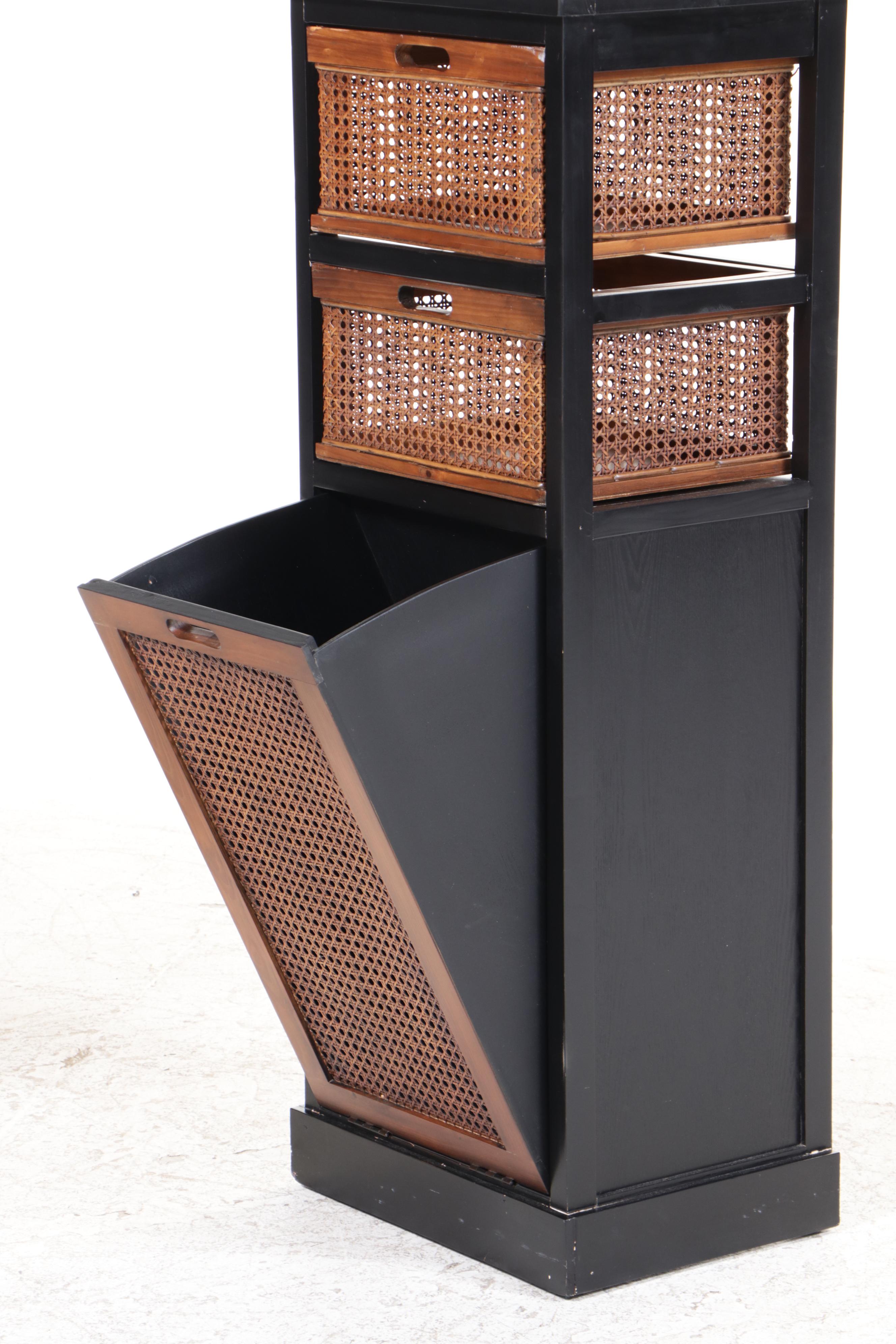Contemporary Ebonized Wood, Pine and Cane Storage Cabinet | EBTH