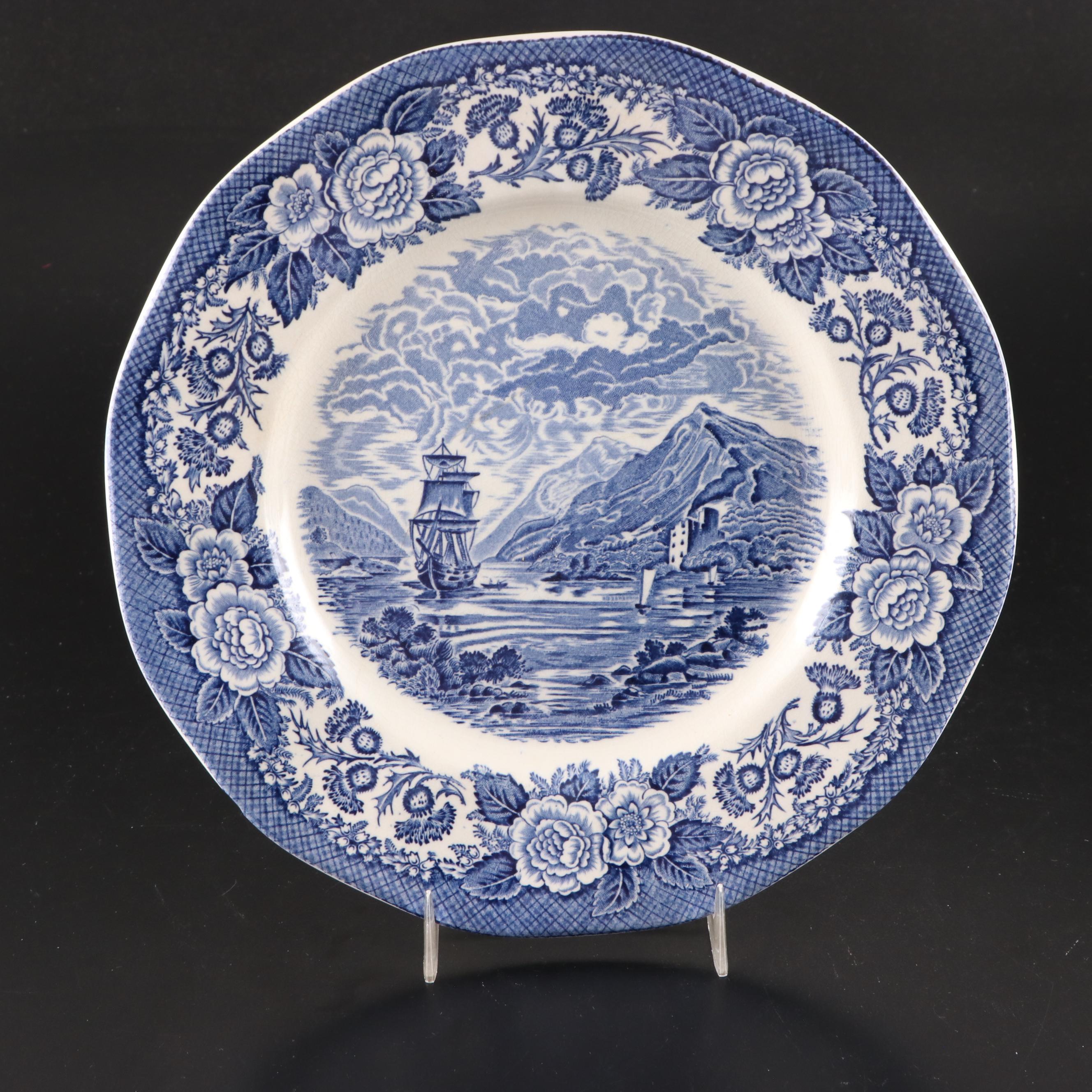 Royal Warwick "Lochs of Scotland Blue" Dinnerware, Late 19th/ Early ...