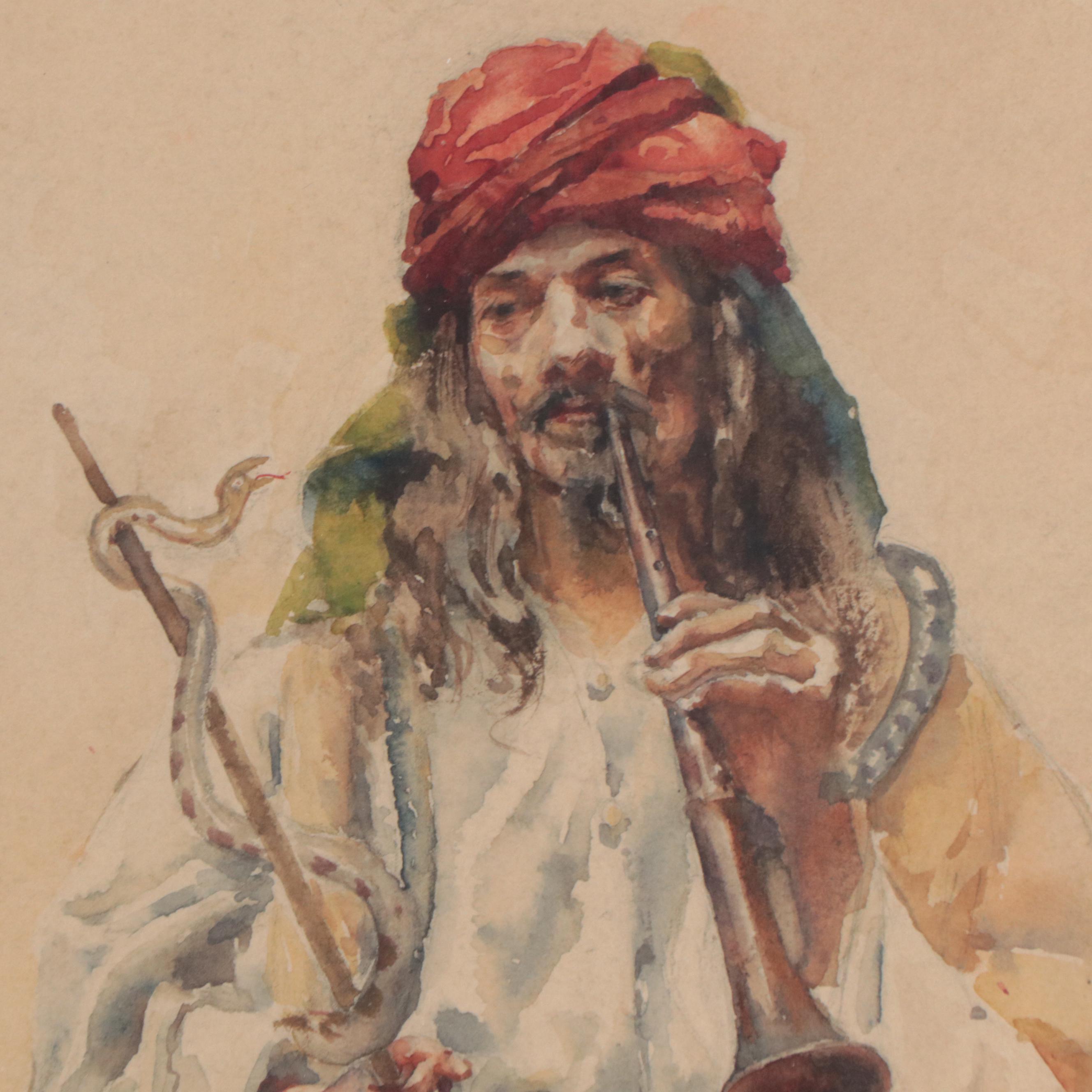 Florence Robinson Watercolor Painting of Snake Charmer | EBTH