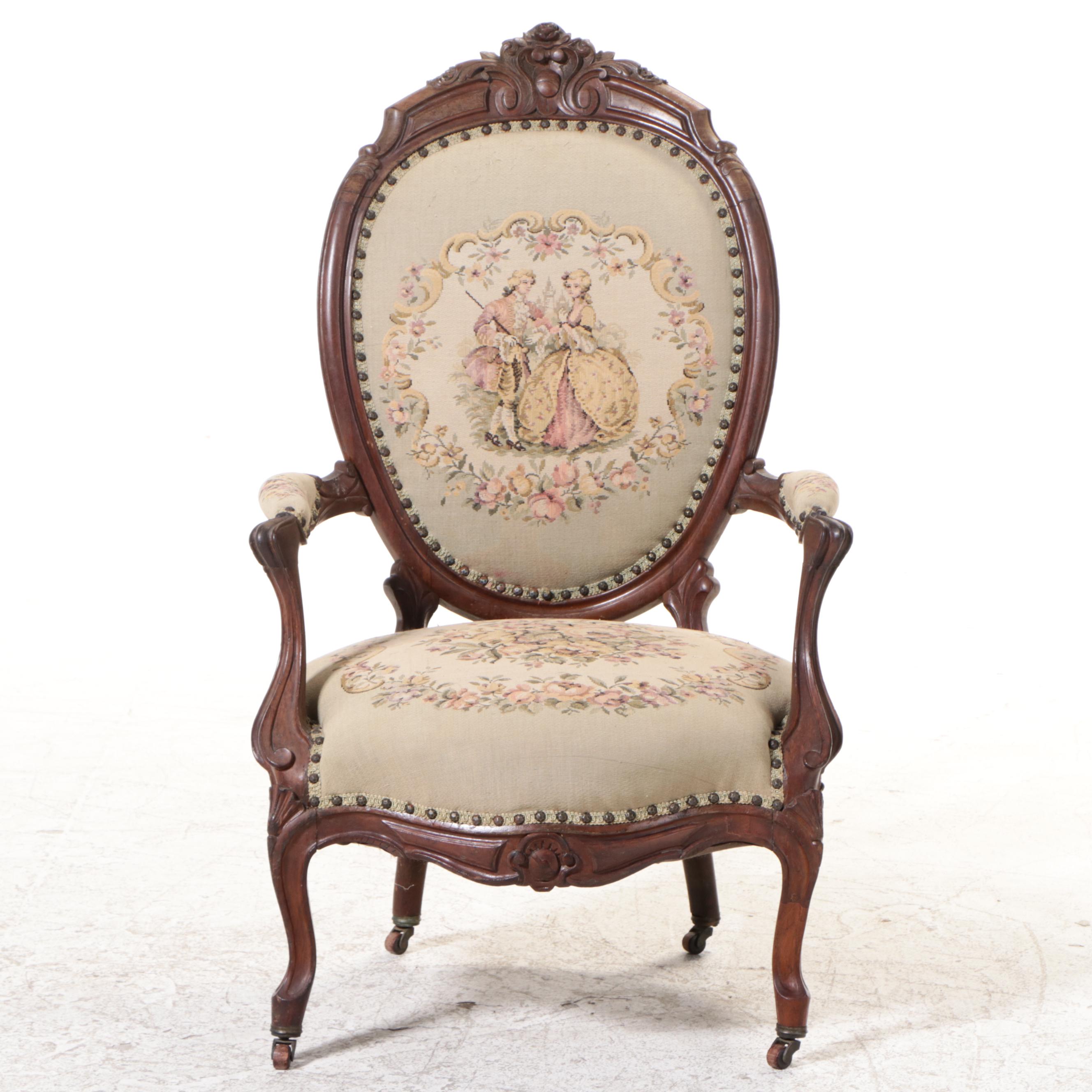 American Rococo Revival Carved Walnut and Custom-Upholstered Parlor ...