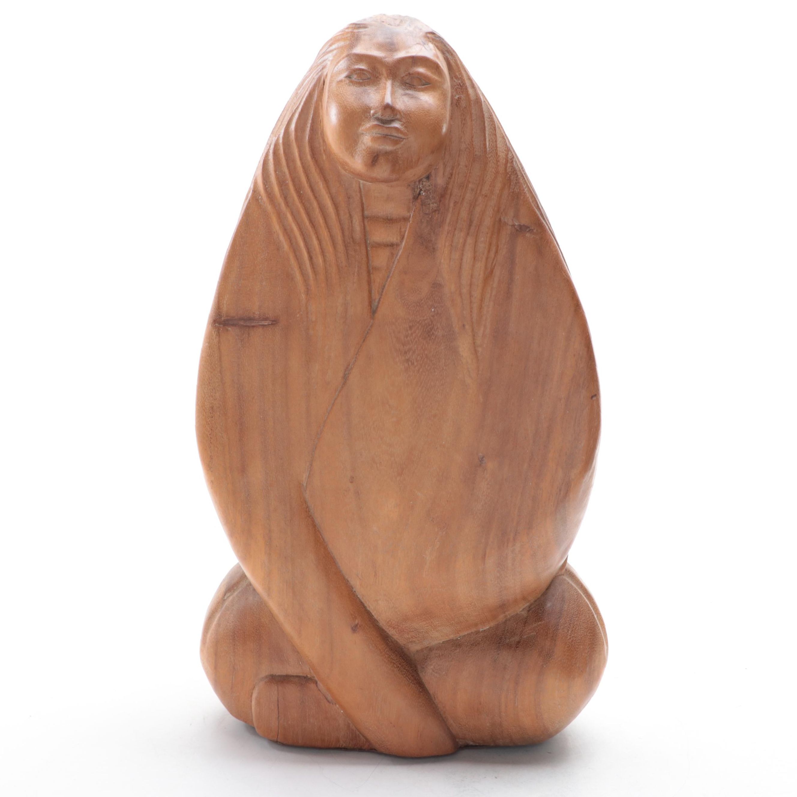 MCM Wood Sculpture of a Seated Woman, in the Manner of Allan Houser ...